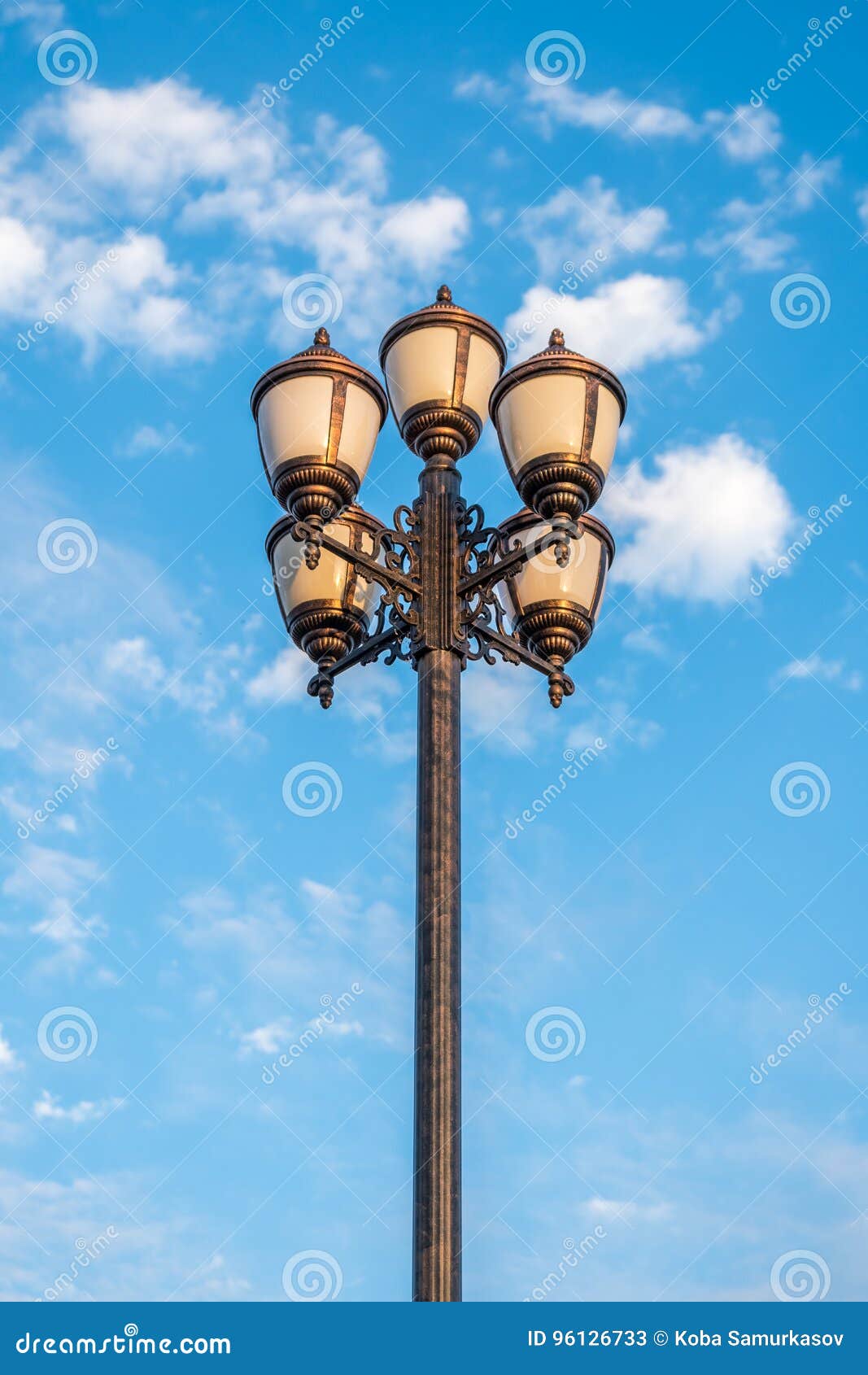The Old Retro Lamp Post and the Beautiful White and Blue Sky Stock ...