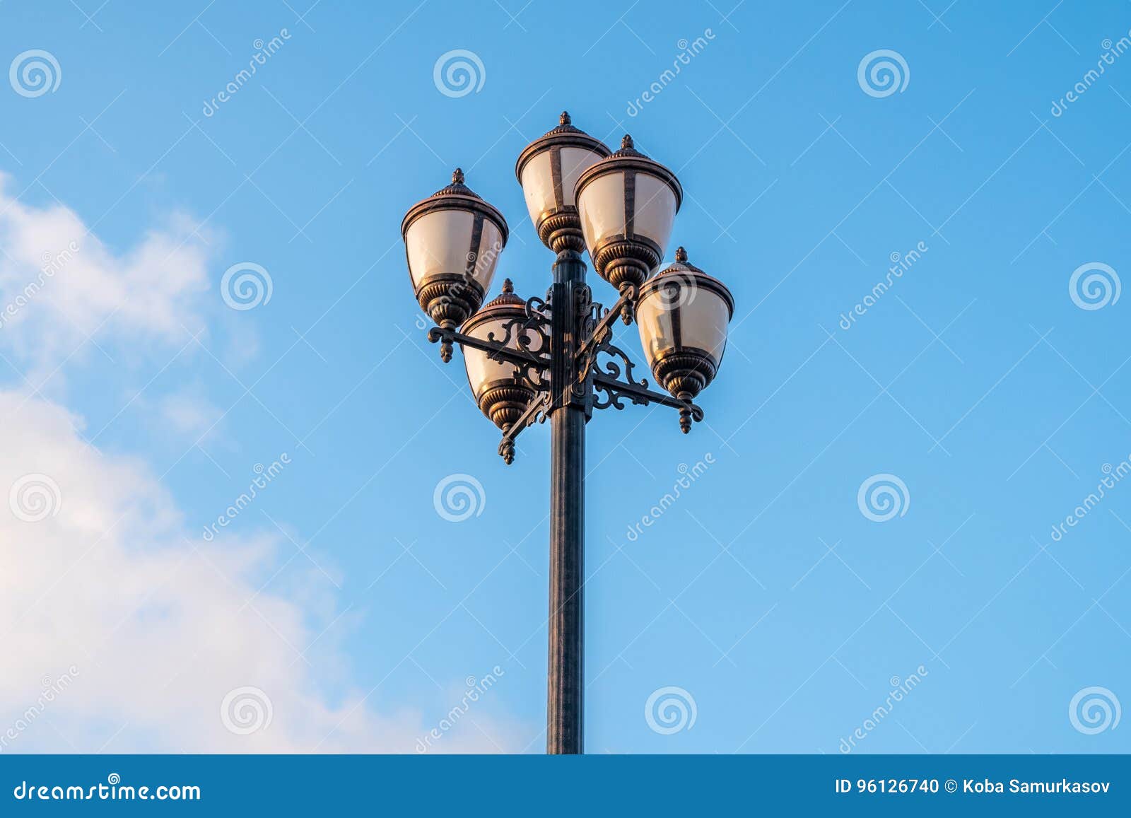 The Old Retro Lamp Post and the Beautiful White and Blue Sky Stock ...