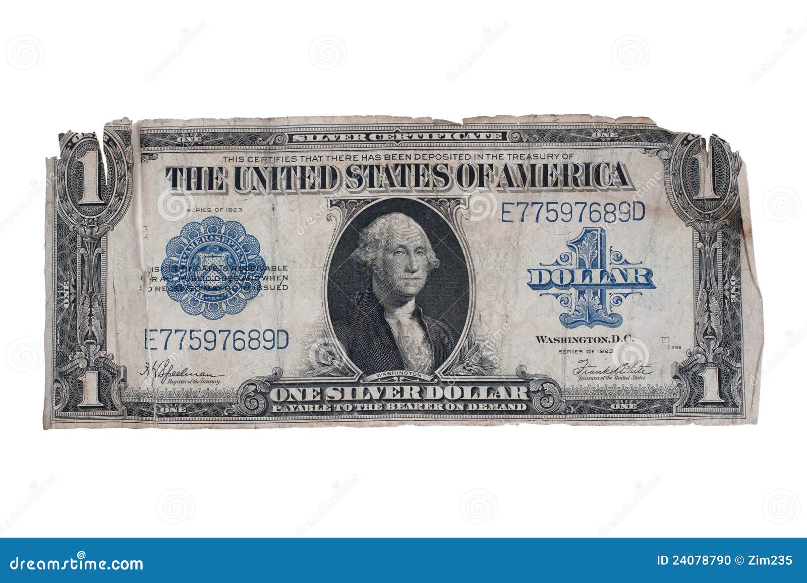 Old Retro One Dollar Isolated on White Background Stock Photo - Image ...
