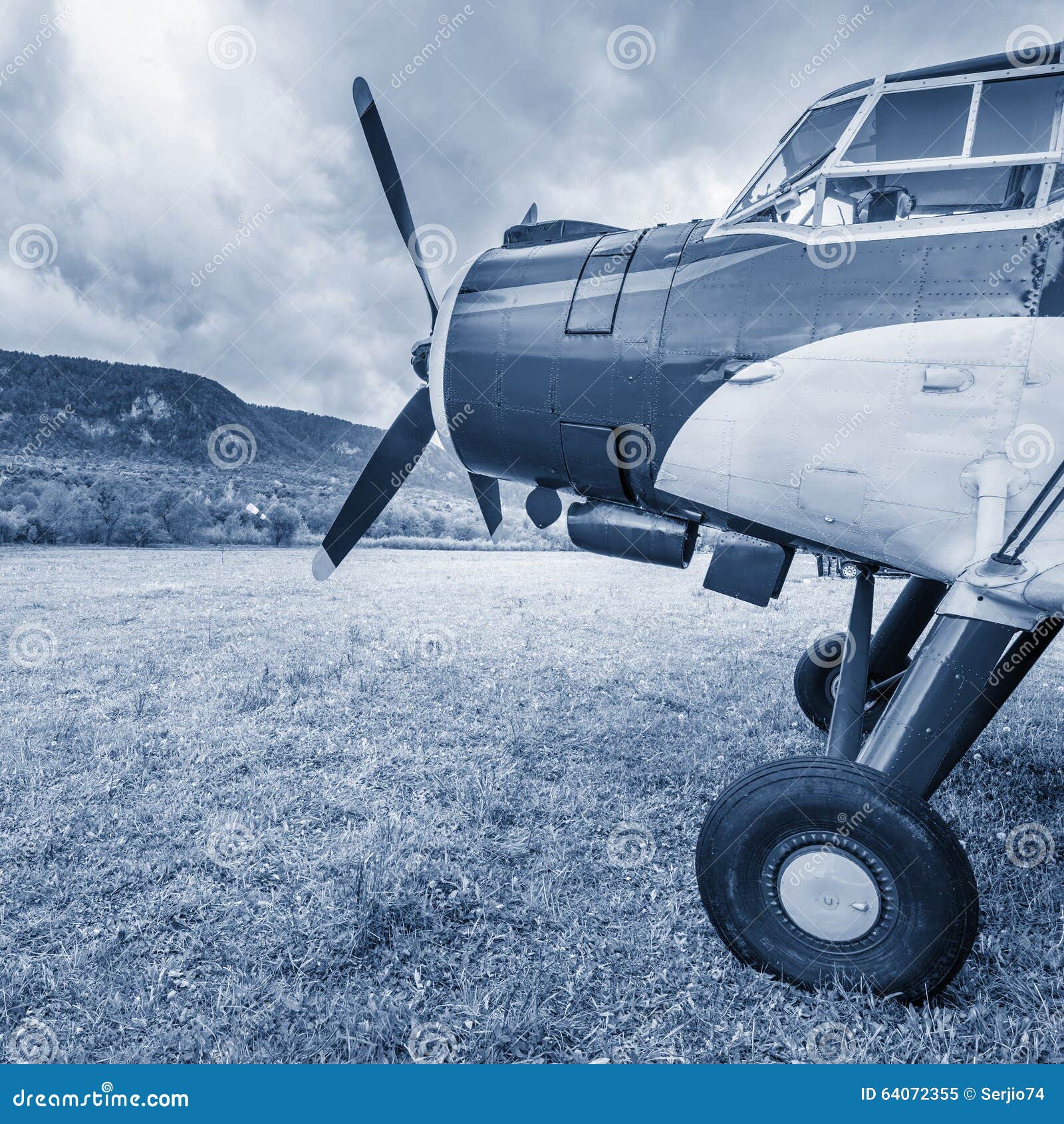 Old retro plane. stock image. Image of cloud, mountain - 64072355