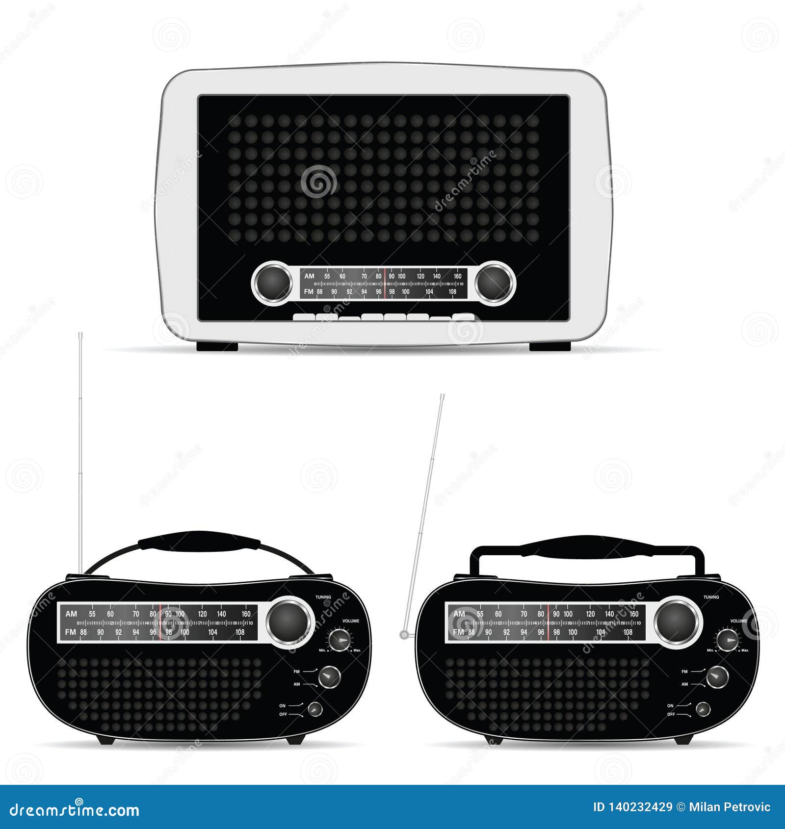 Old and Retro Radio Set of the Three Vectors Stock Vector ...