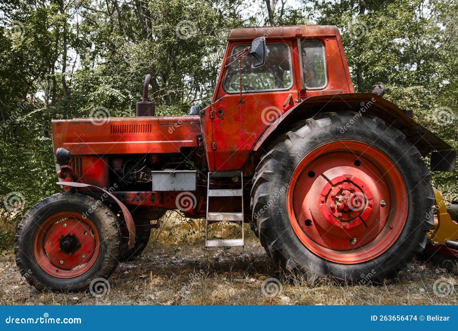 Old, Retro Red Tractor in a Forest Stock Photo - Image of technique ...