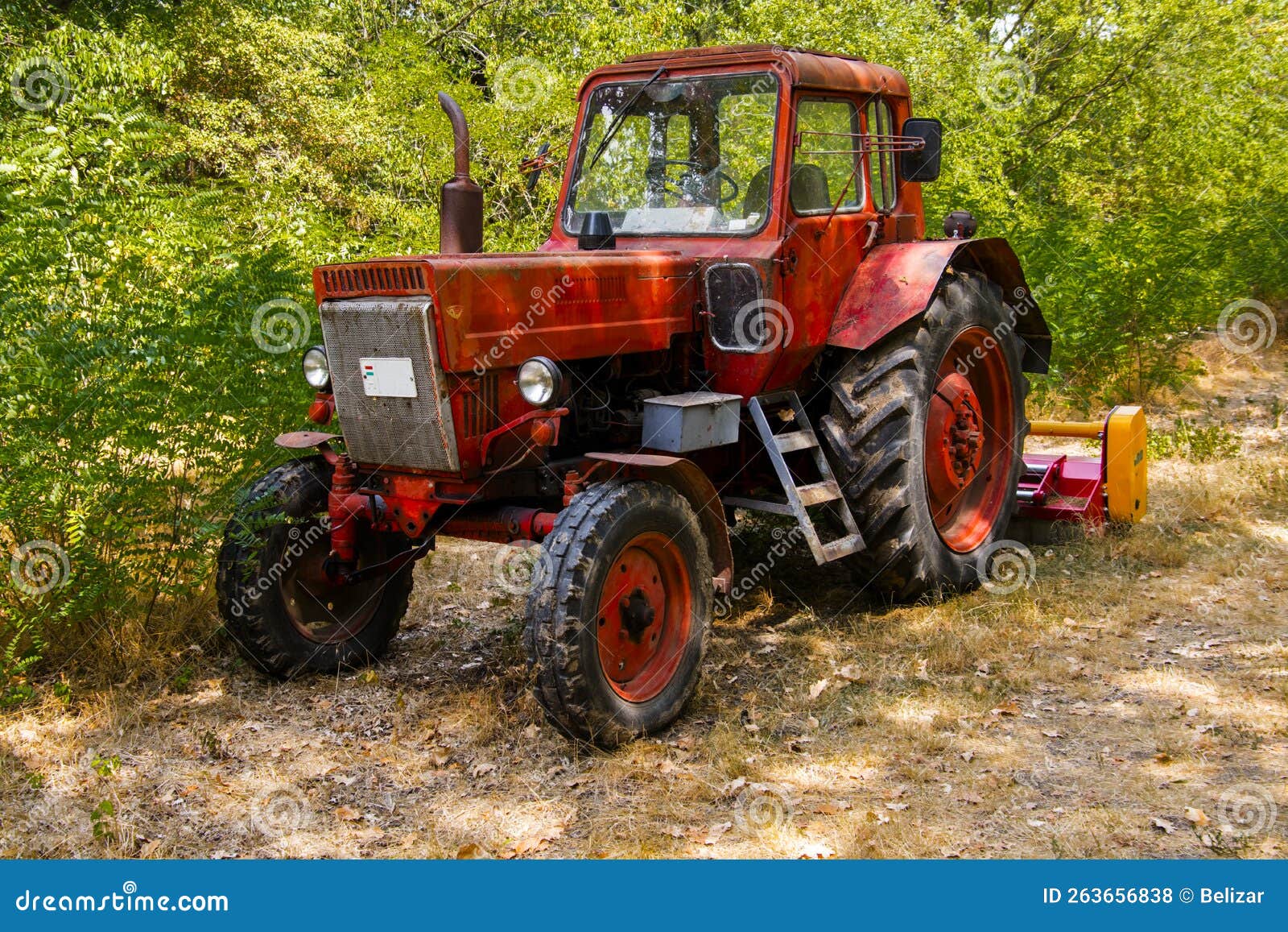Old, Retro Red Tractor in a Forest Stock Photo - Image of technique ...