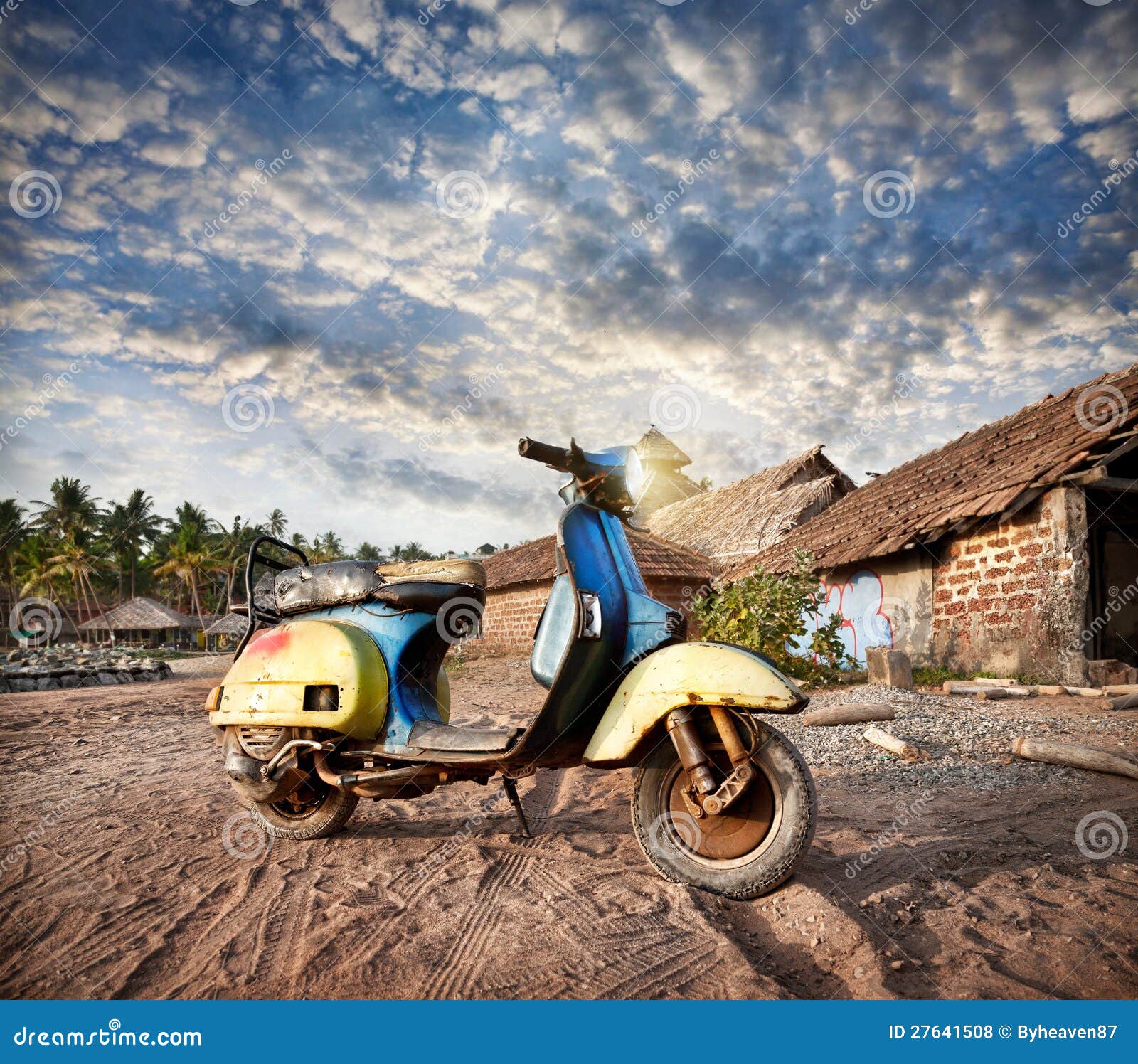 Old retro scooter in India stock photo. Image of glow - 27641508