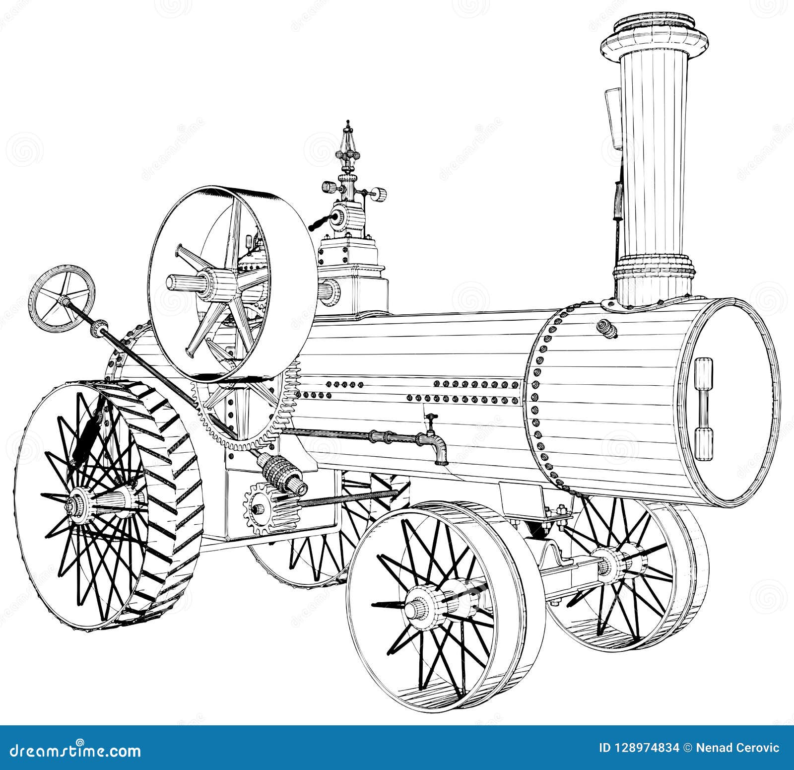 Old Retro Steam Tractor Engine Isolated on White Background Vector ...