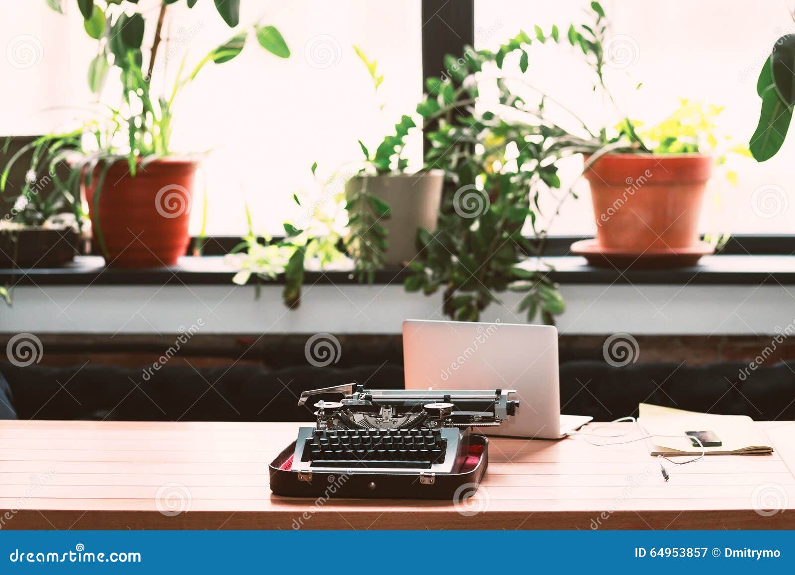 Old Retro Typewriter on Wooden Desk Stock Image - Image of author ...