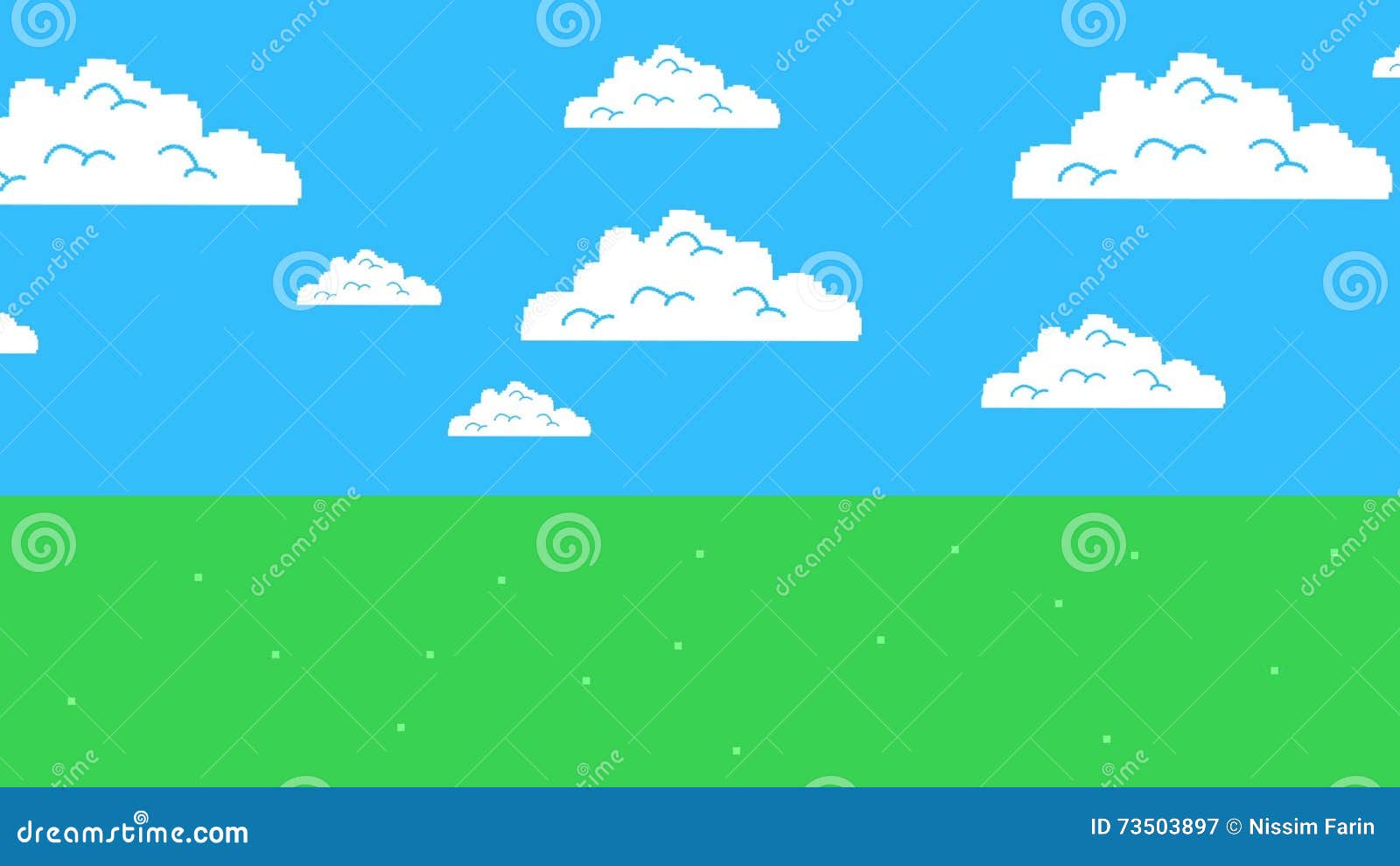Old Retro Video Game Arcade Clouds Moving on a Blue Sky and Grass Stock ...