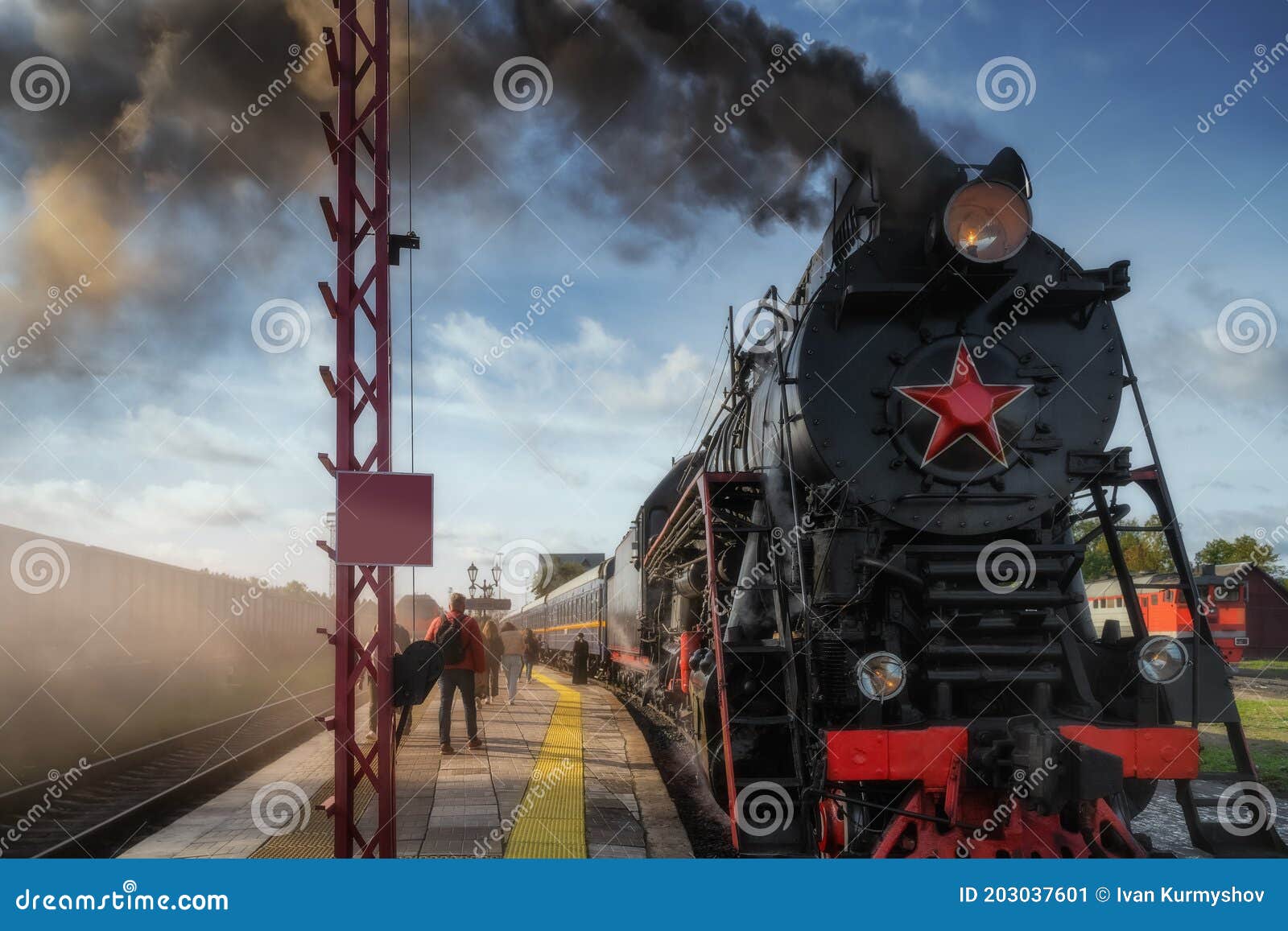 Old Retro Vintage Steam Train on the Station Stock Image - Image of ...