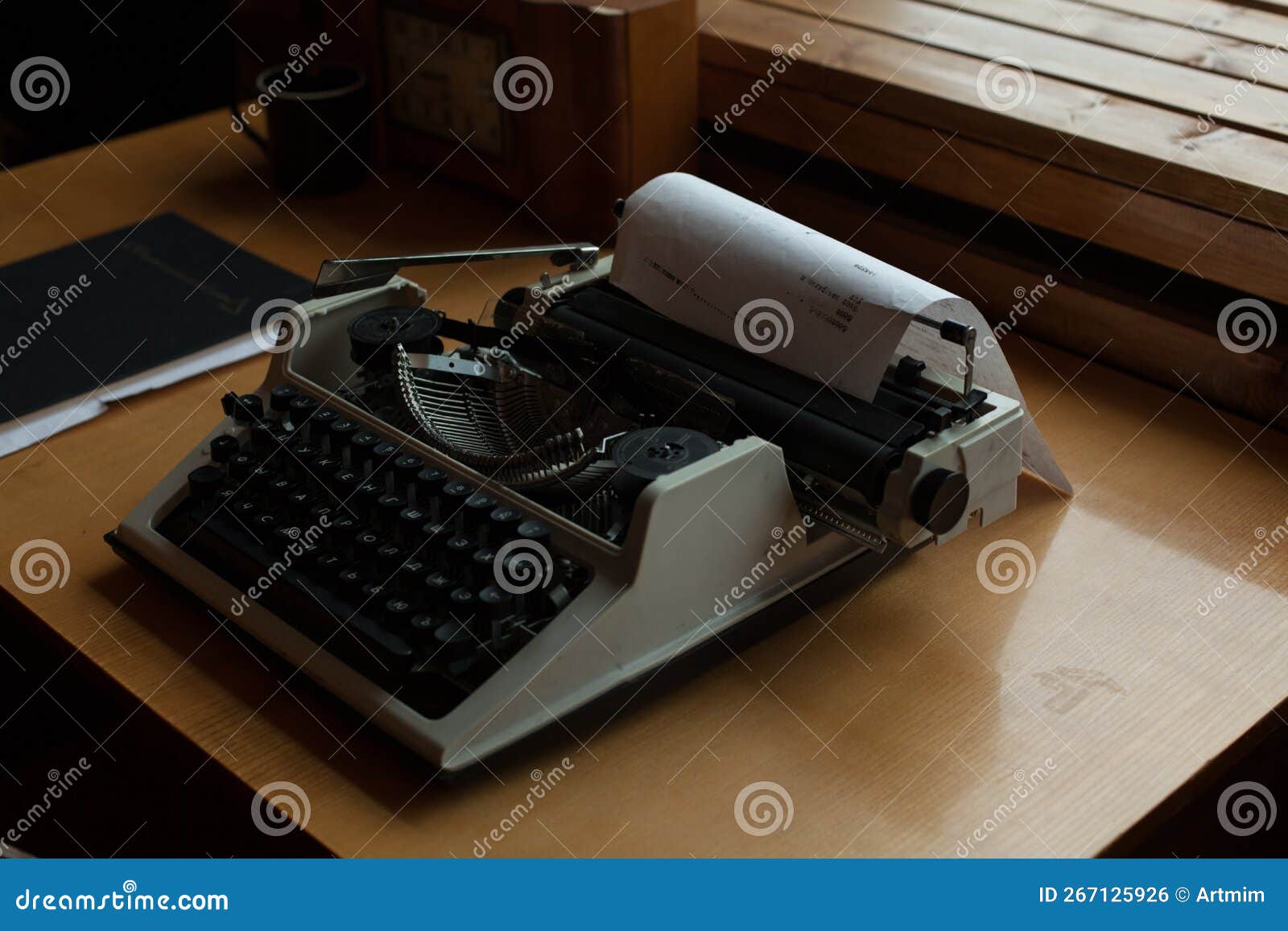Old Retro Vintage Typewriter on the Wooden Table in the Office Stock ...