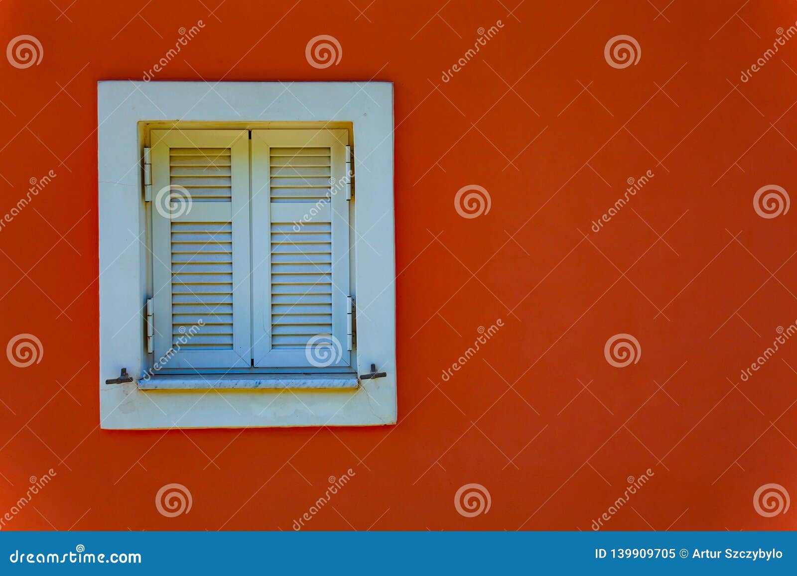 Old Retro White Window on the Orange Wall. Copy Space on the Orange ...