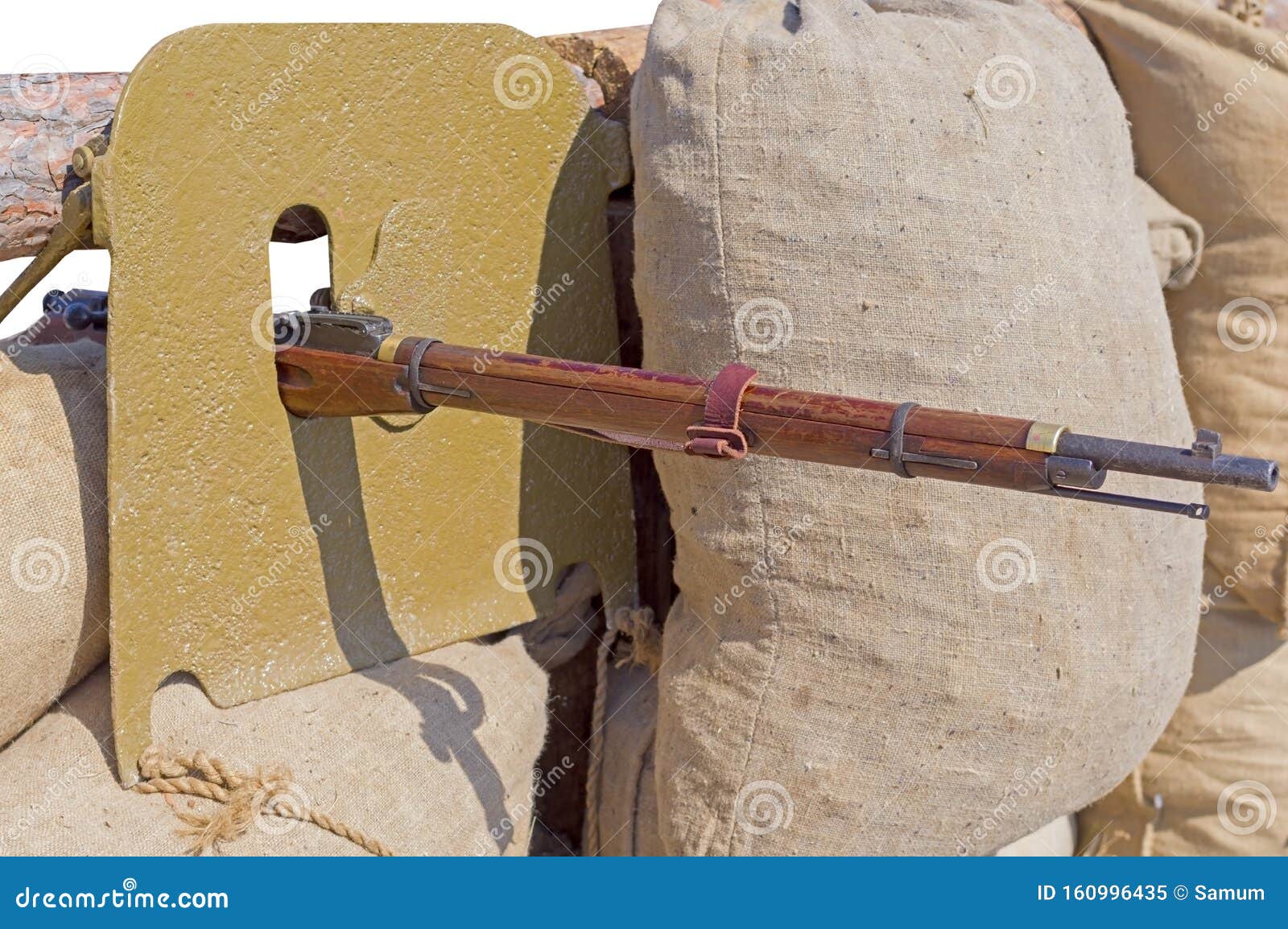 Old rifle with a shield stock image. Image of military - 160996435