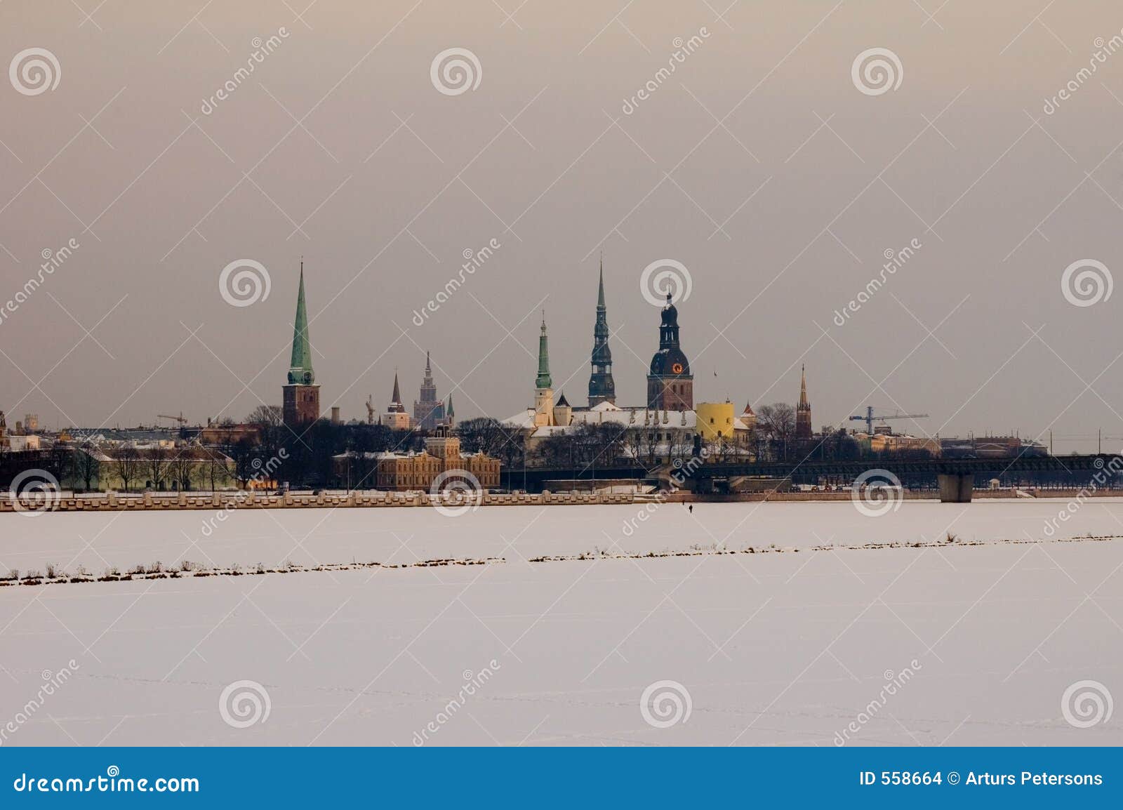 Old Riga Panorama Over Frozen Stock Photo - Image of horizon, tower: 558664