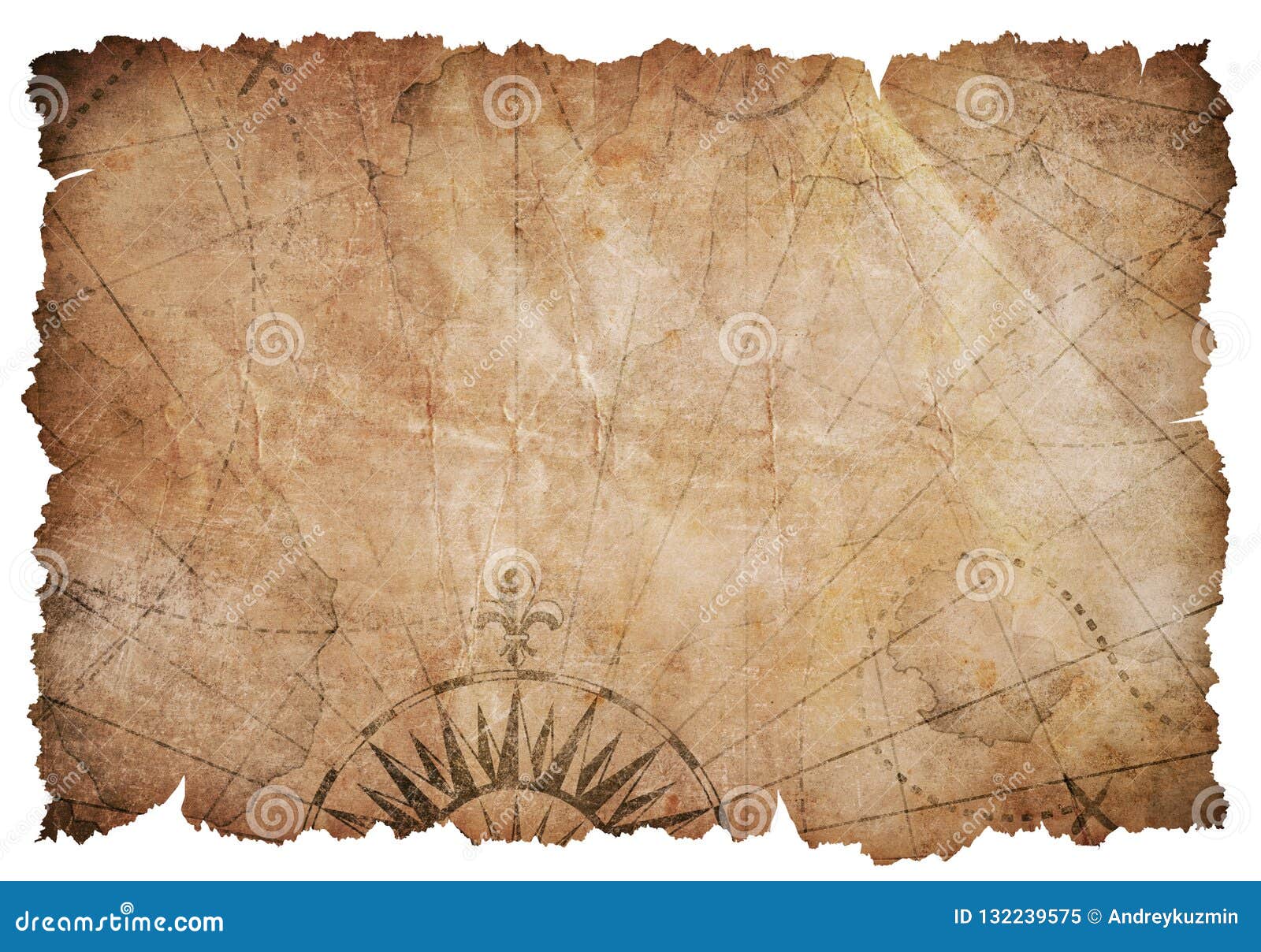 Old Ripped Treasure Map Isolated Stock Image - Image of paper, pirates ...