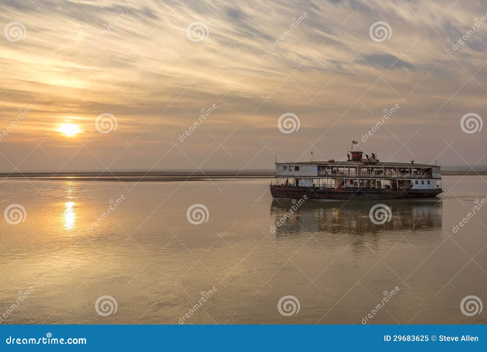 Old River Boat - Irrawaddy River - Myanmar (Burma) Stock Image - Image ...
