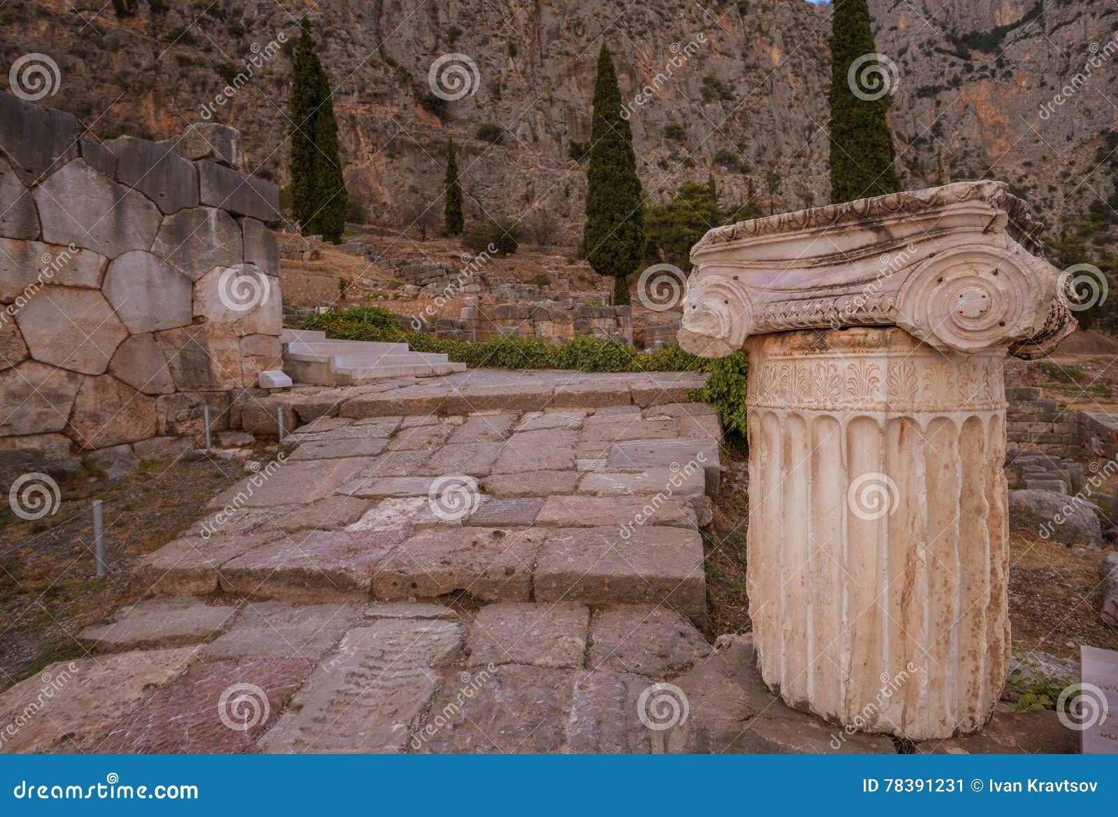 Old road in Delphi, Greece stock image. Image of greece - 78391231