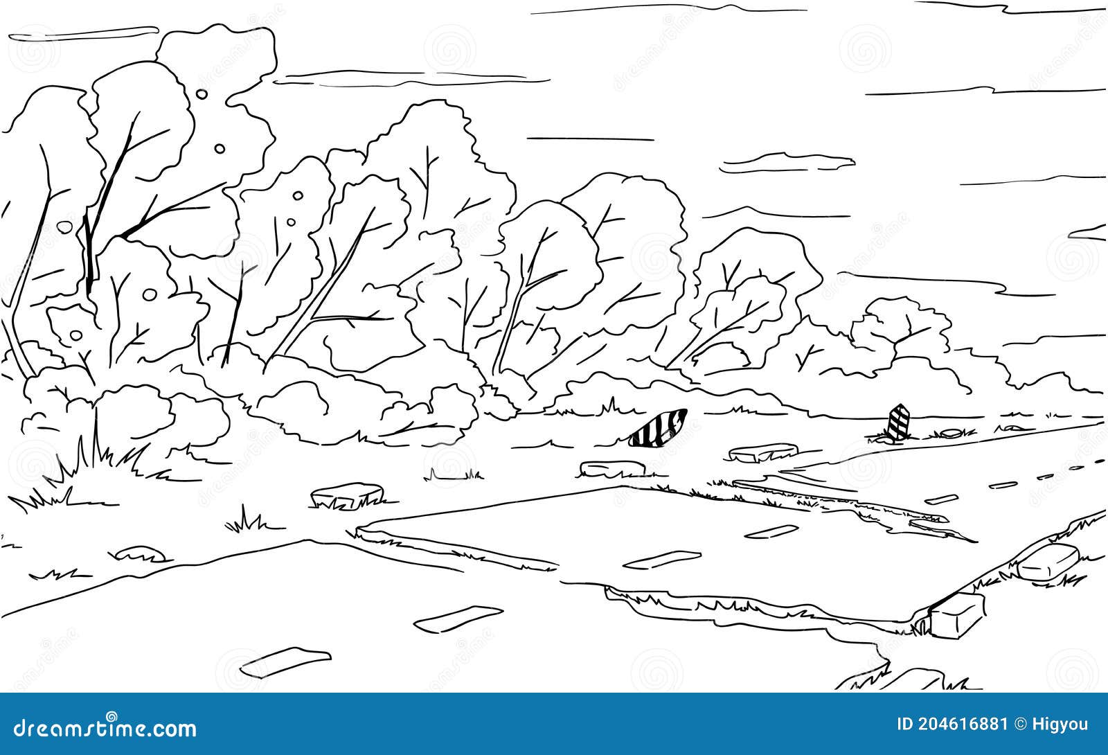 Old Road Line Drawing stock vector. Illustration of asphalt - 204616881