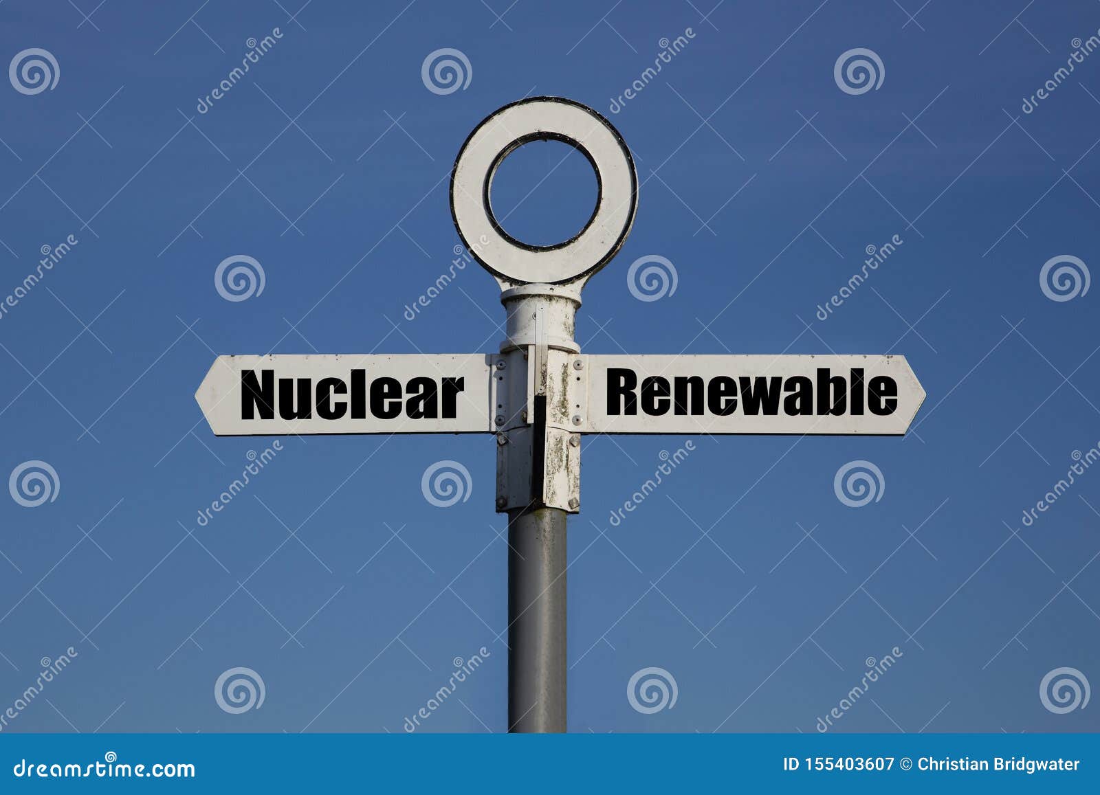 Old Road Sign with a Choice between Nuclear and Renewable Written on ...
