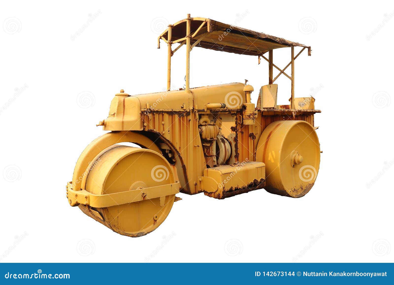Old Roller Compactor Machine with Yellow Color .isolated on White ...