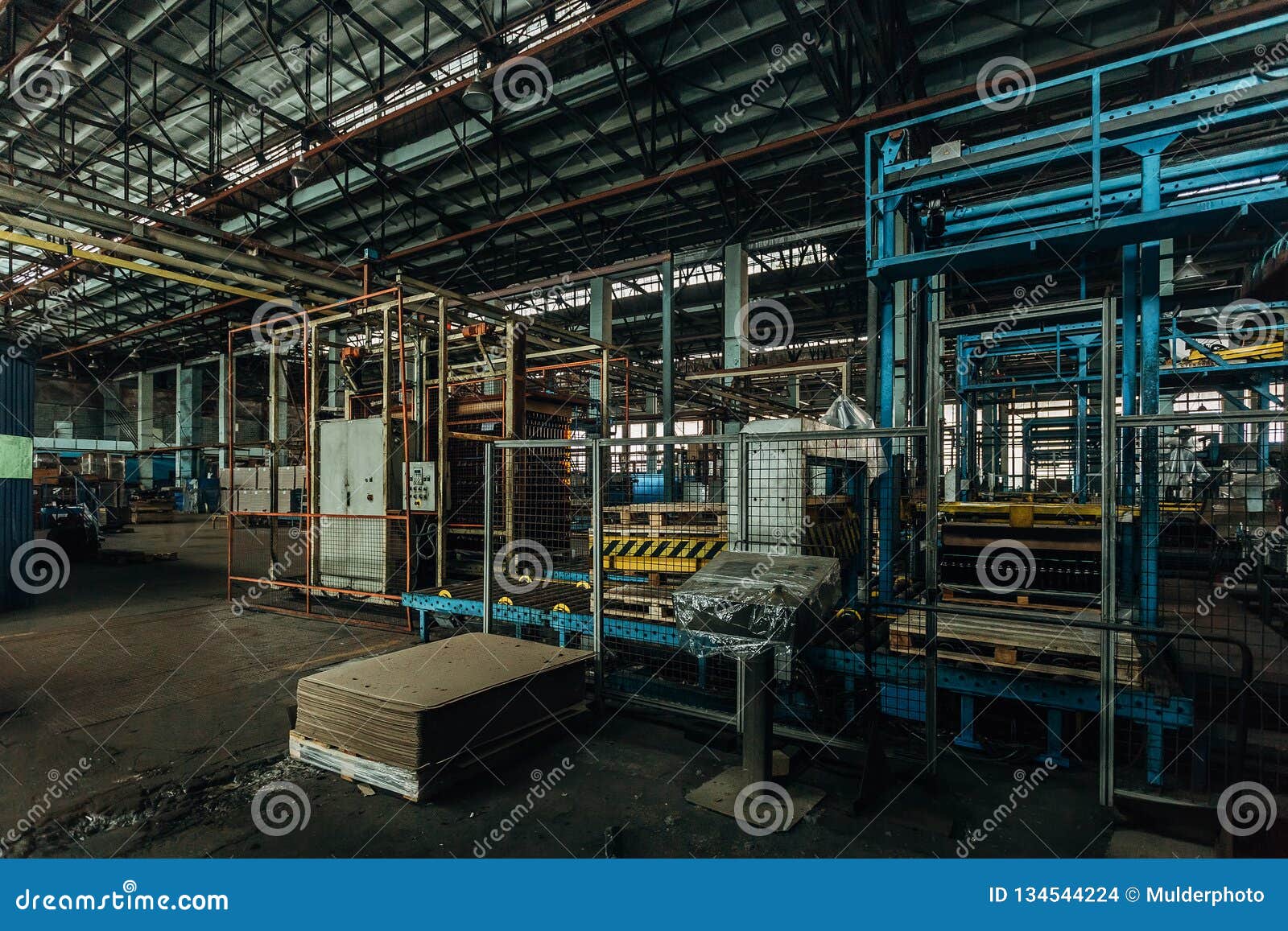 Old Roller Conveyor and Packing Machine in Abandoned Factory Stock ...
