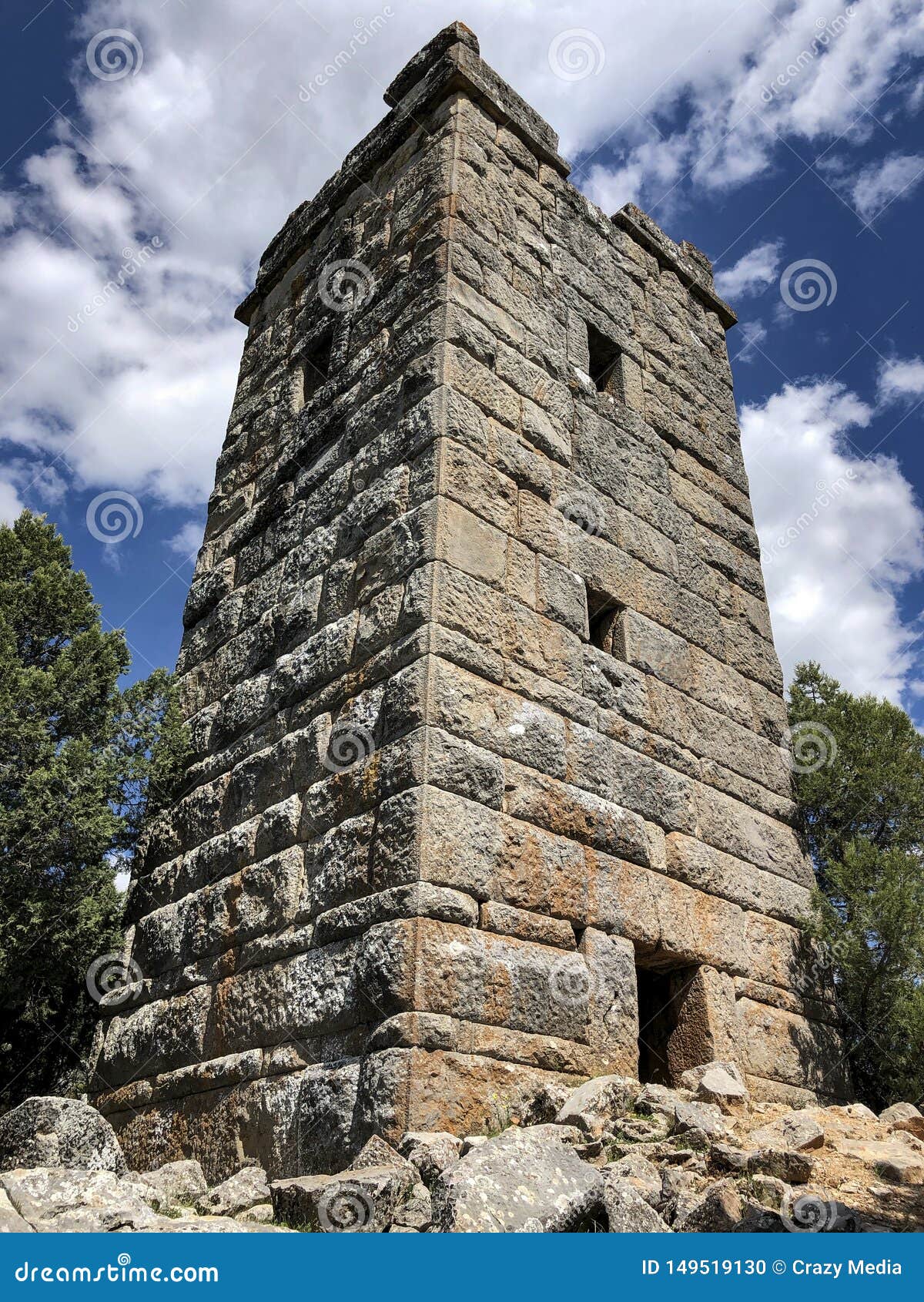Old Roman Castle in the Mountains and Watchtower Stock Photo - Image of ...