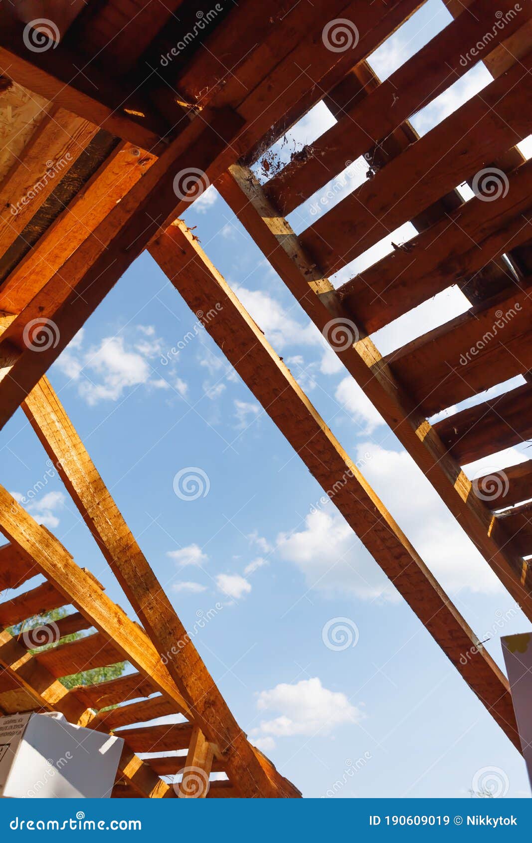Old Roof Renovation, Frame of the Roof Against Blue Sky Background ...