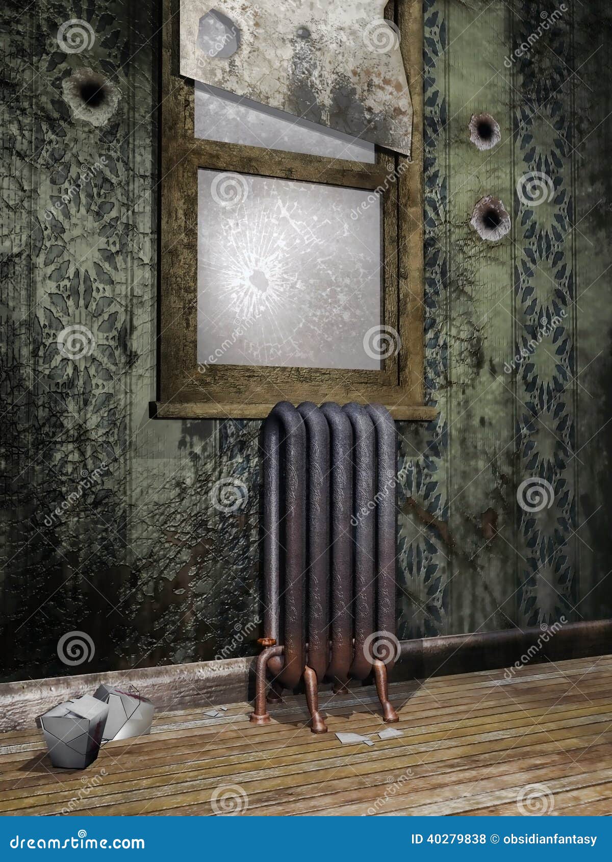 Old Room with a Broken Window Stock Illustration - Illustration of ...