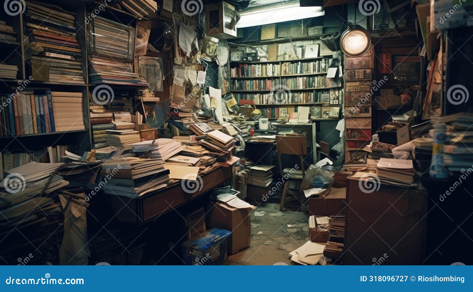 An Old Room Full of Old Books and Messy Stock Illustration ...