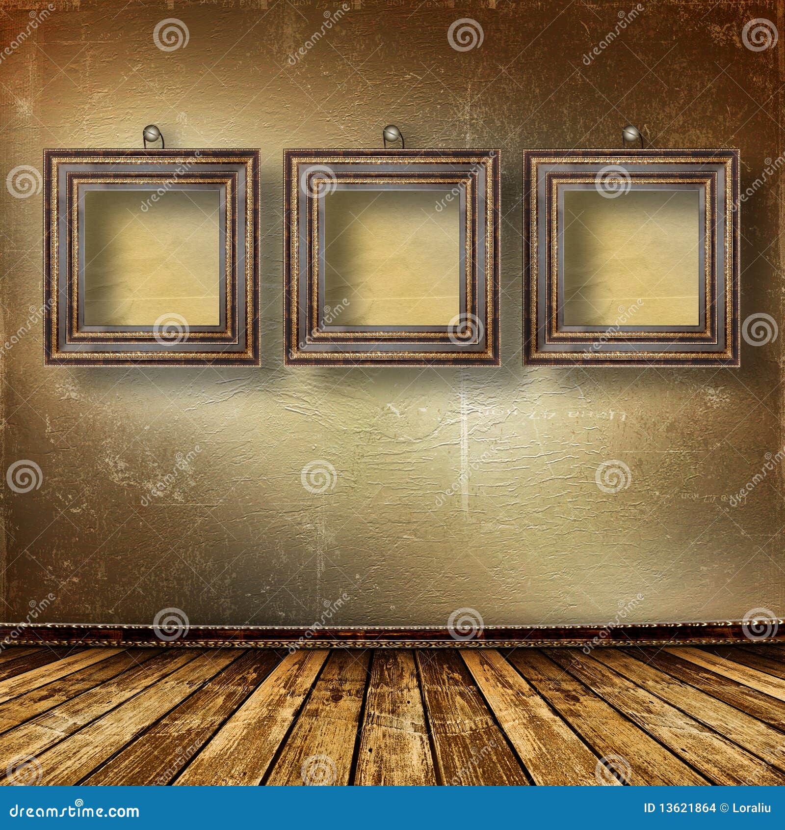 Old Room, Grunge Interior with Frames Stock Illustration - Illustration ...
