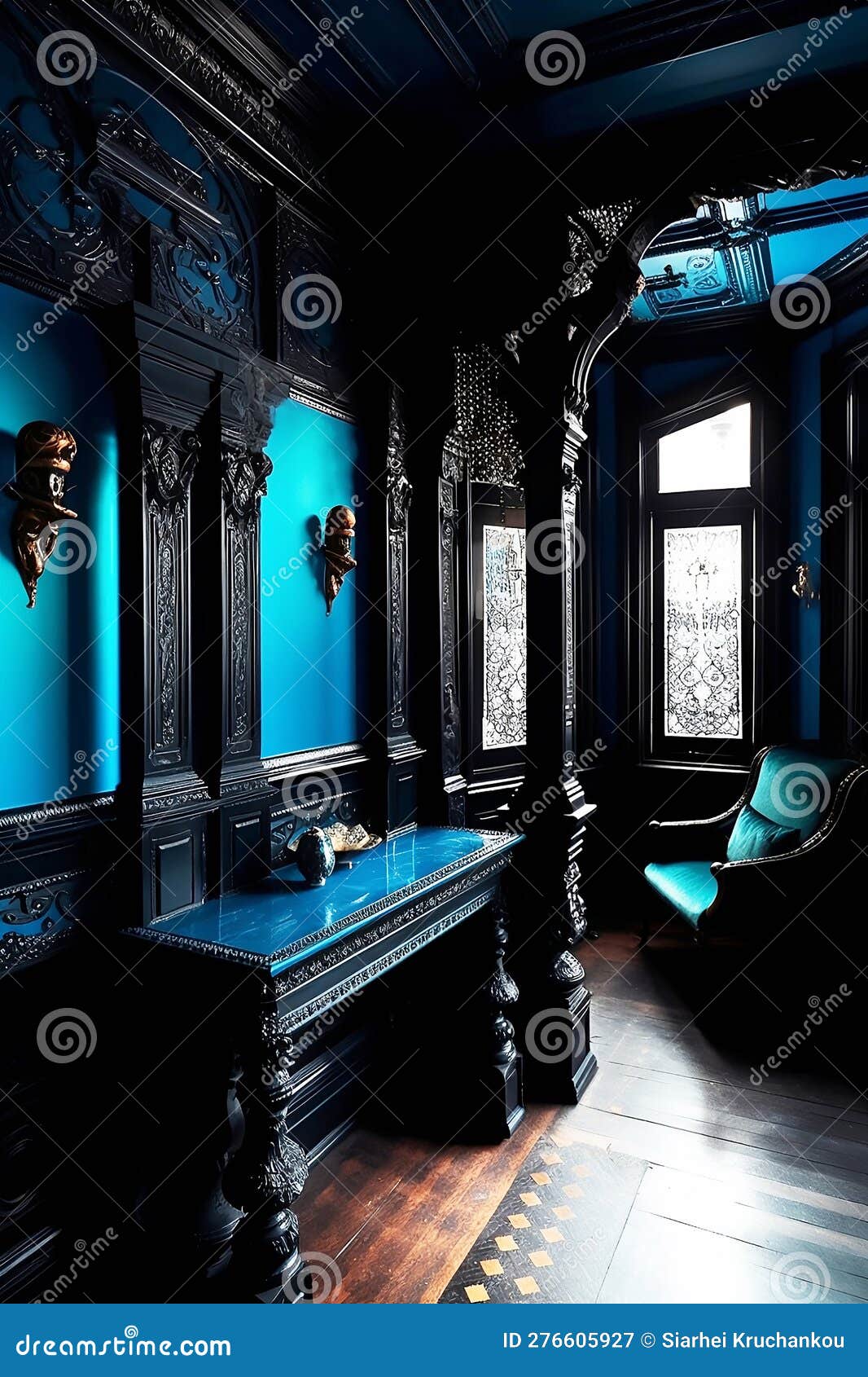 Old Room Styled in Victorian Design Interior in Blue Color Stock ...