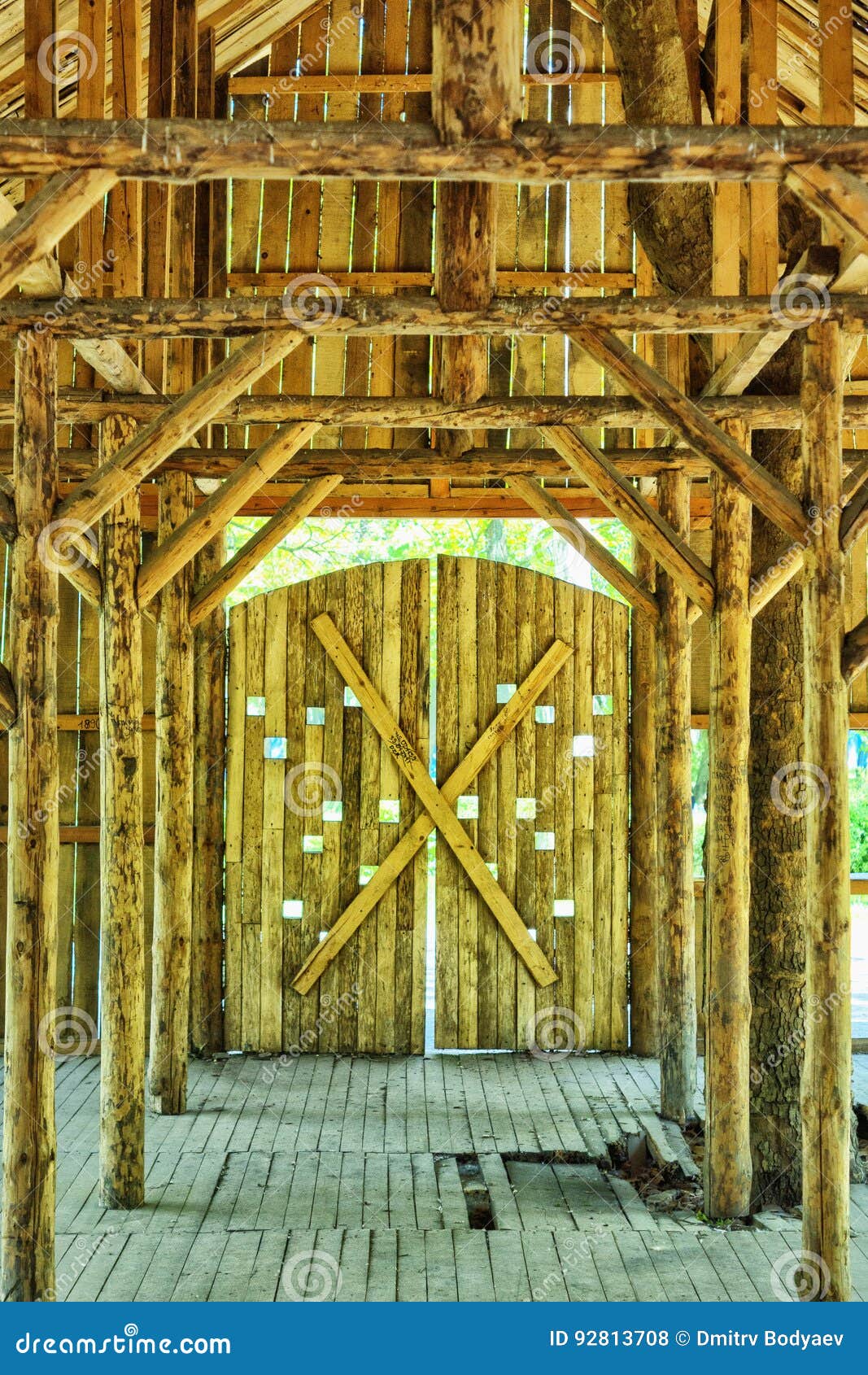 Old Room with Wooden Pillars in the Barn from the Inside Stock Photo ...