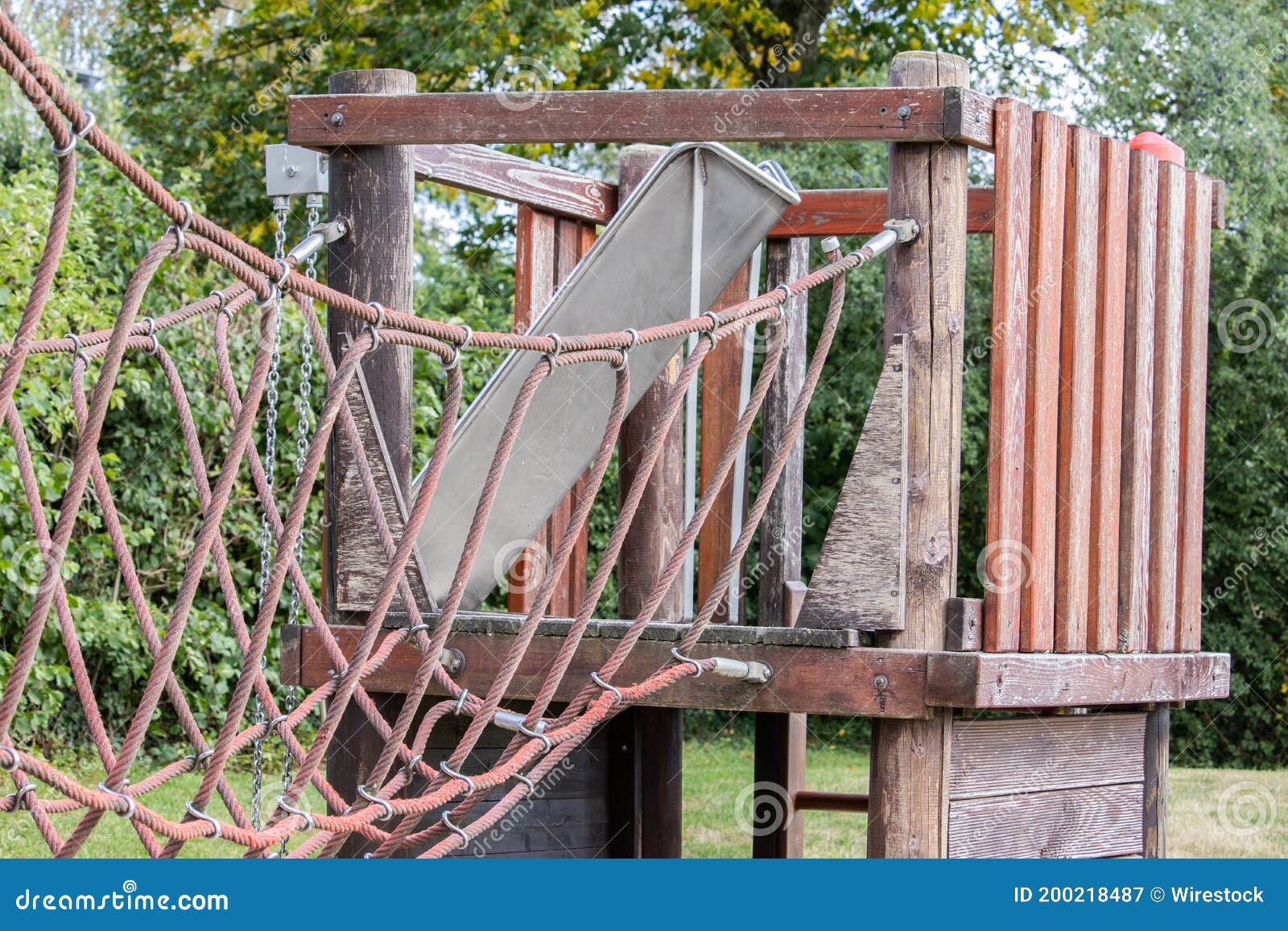 Old rope bridge in a park stock image. Image of outdoor - 200218487