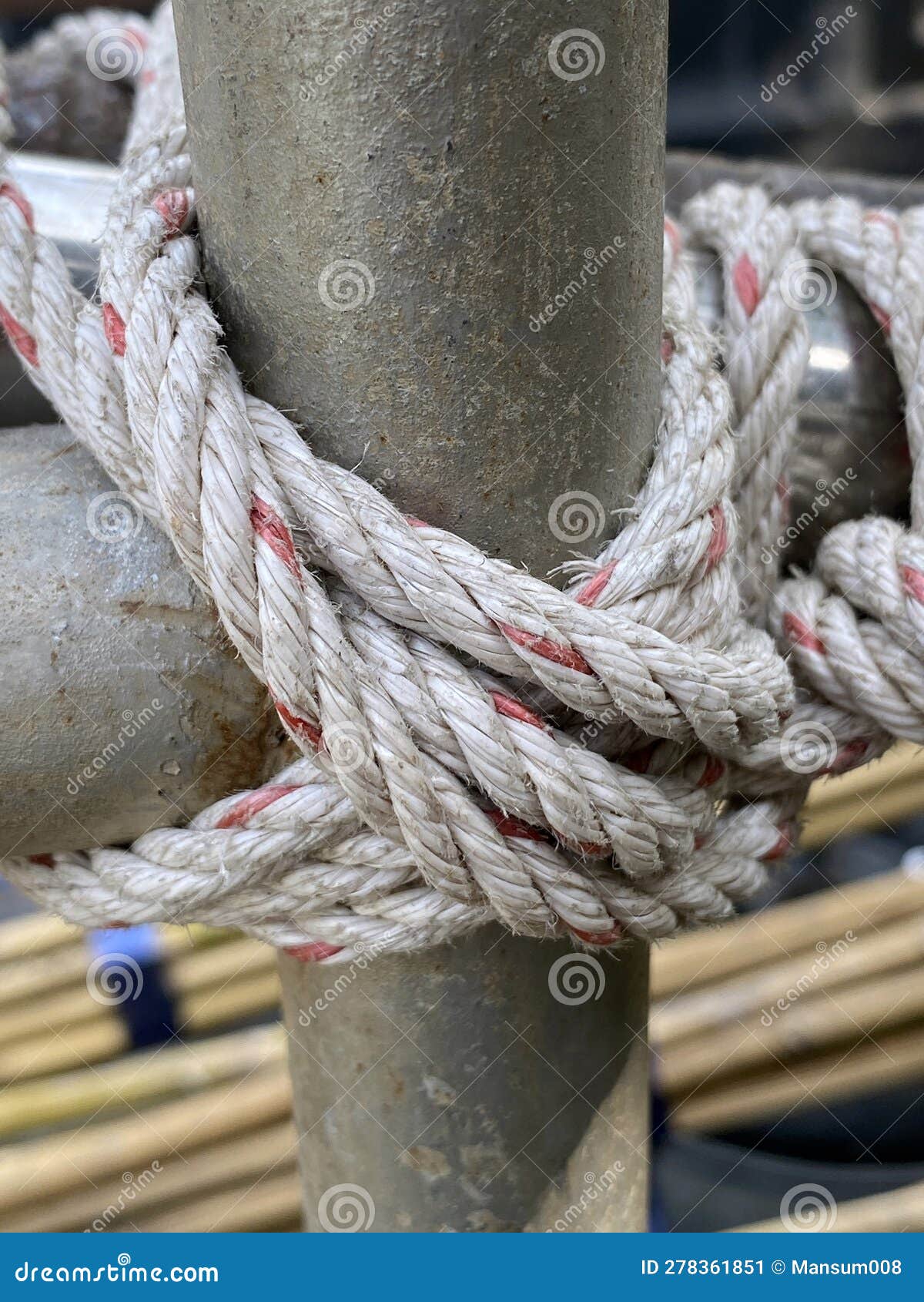 Old rope on iron pipe stock image. Image of sailing - 278361851