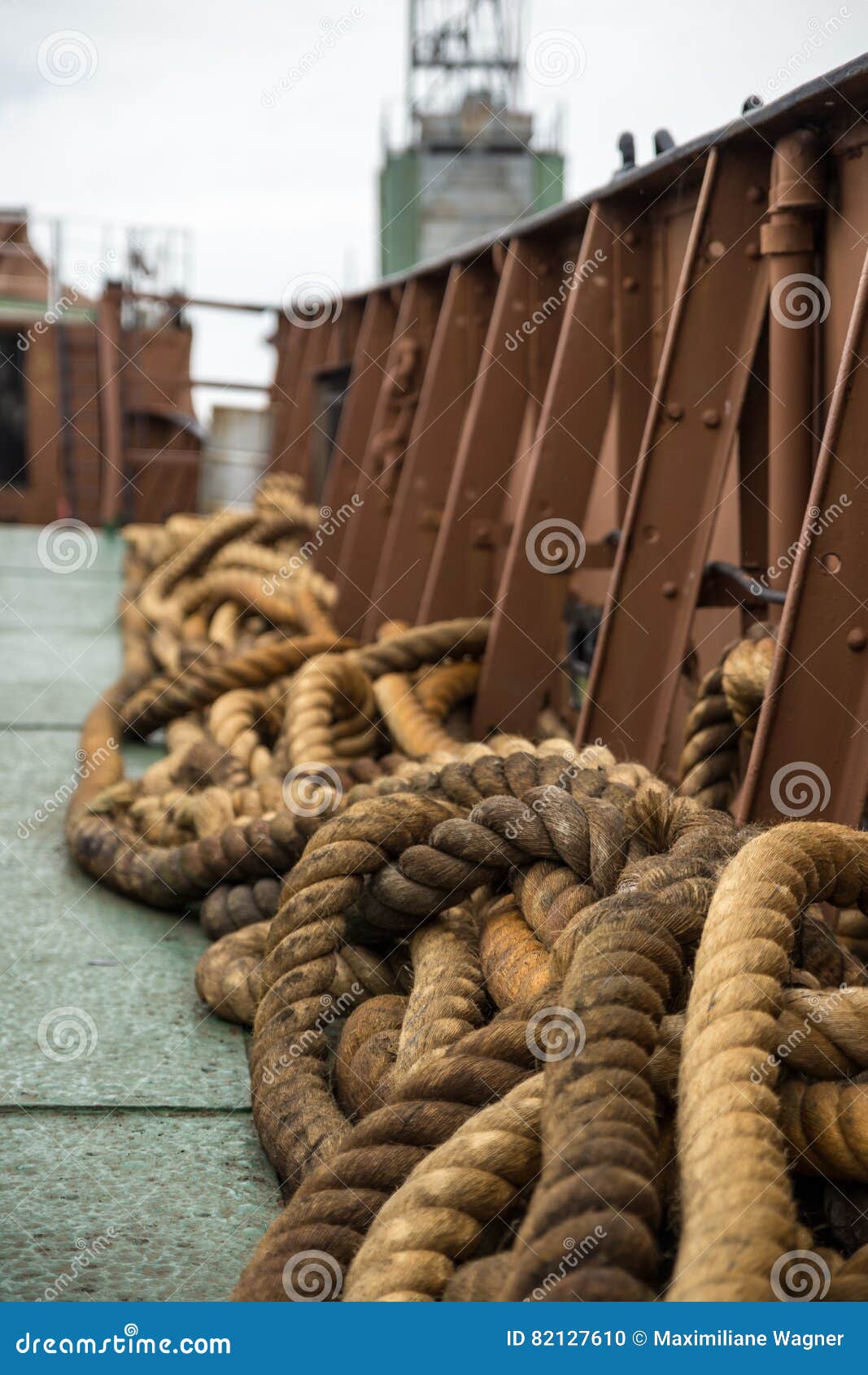 Old Ropes Lying on a Container Ship Stock Photo - Image of closeup ...