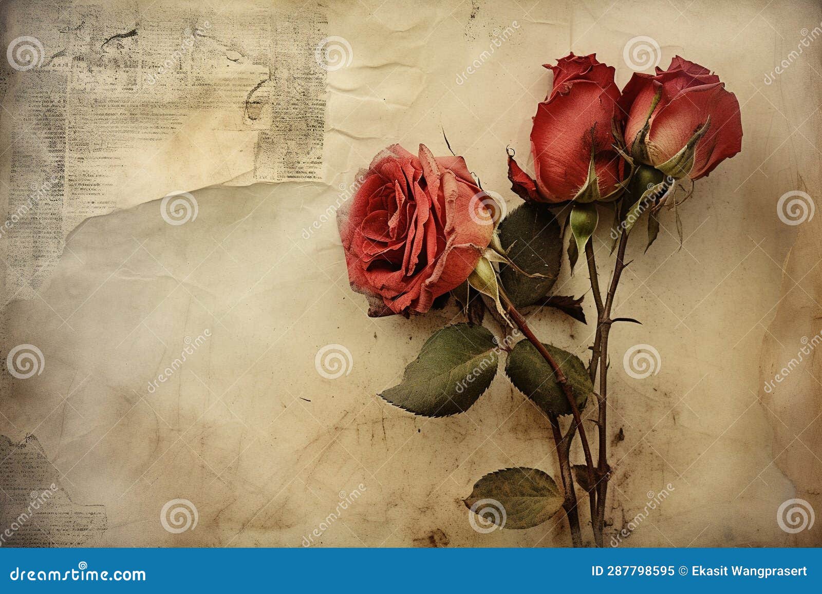 Old Rose Drawing in Exotic Vintage Background Style. AI Generative ...