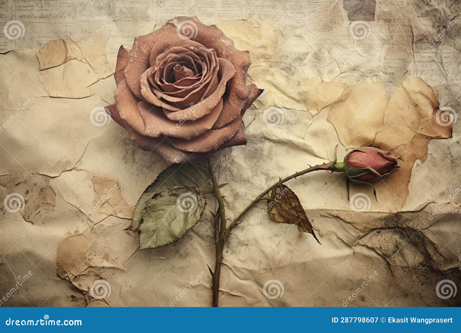 Old Rose Drawing in Exotic Vintage Background Style. AI Generative ...