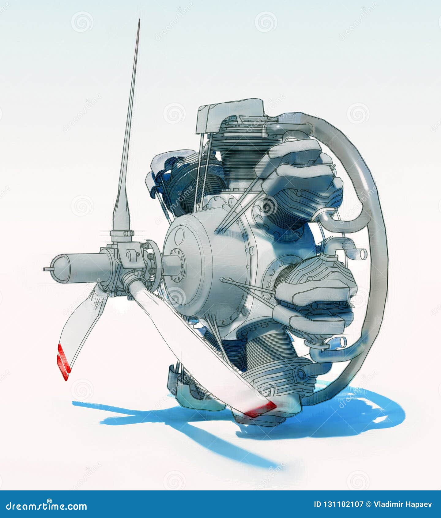 Old Rotary Circular Aircraft Engine with Propeller. the Illustration is ...