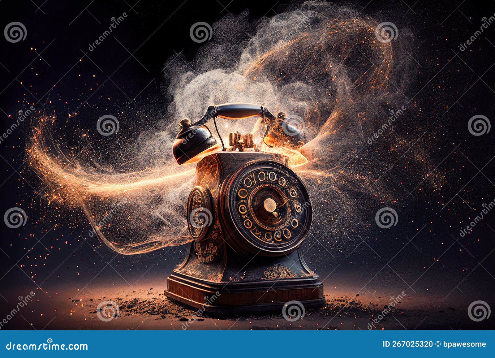 An Old Rotary Dial Phone Exploding with Sparks of Electricity ...