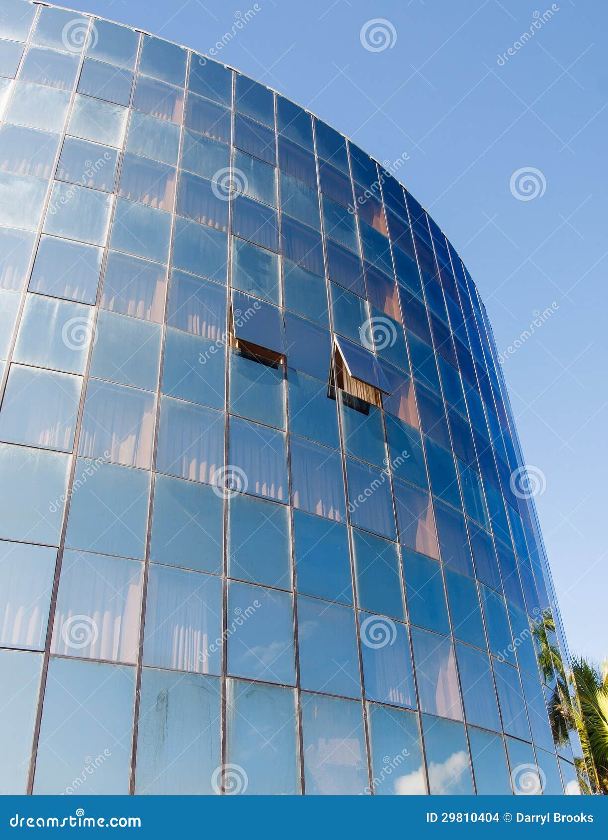 Open Windows in Round Blue Glass Building Stock Photo - Image of glass ...