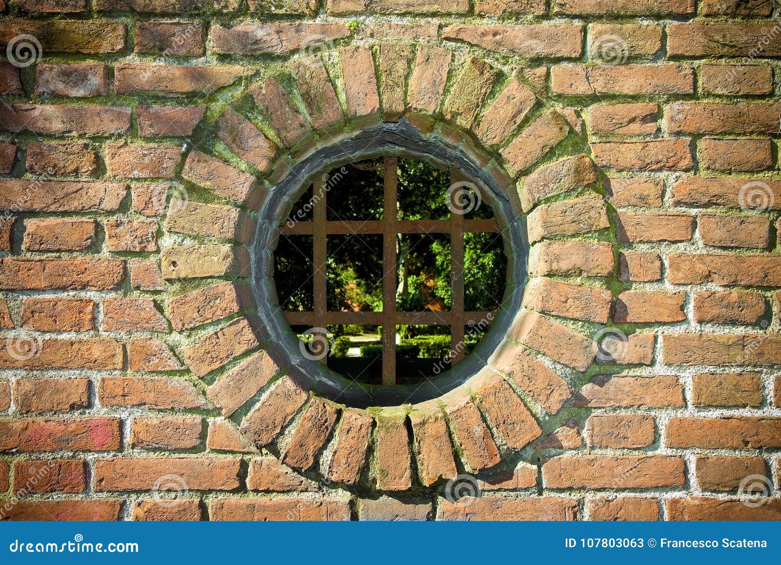 Old Round Window on Brick Wall Stock Image - Image of metal ...
