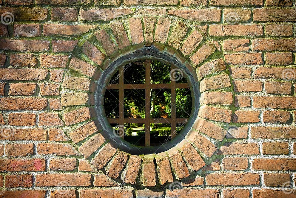 Old Round Window on Brick Wall Stock Image - Image of metal ...