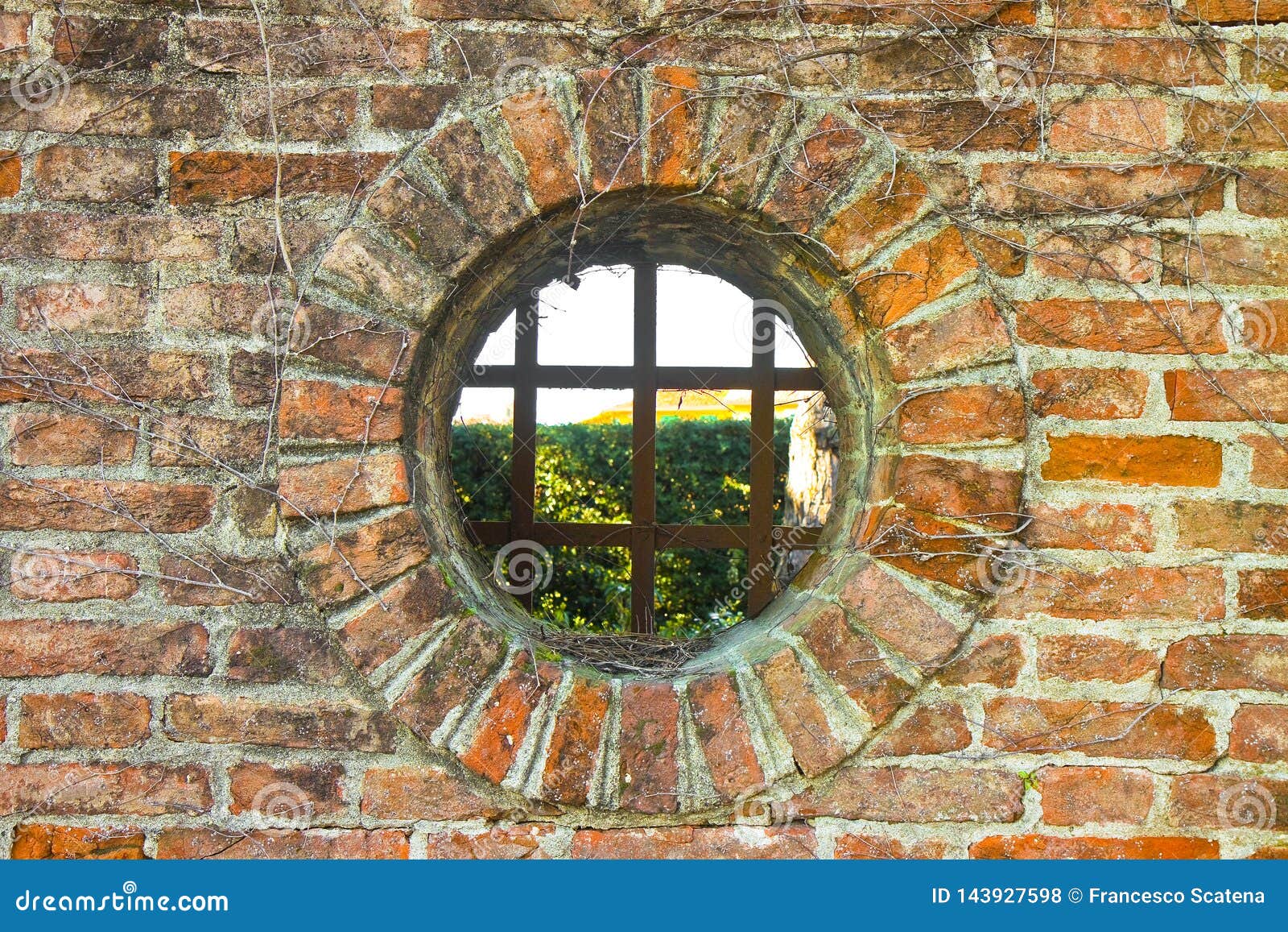 Old Round Window on Brick Wall Stock Photo - Image of closed, weathered ...