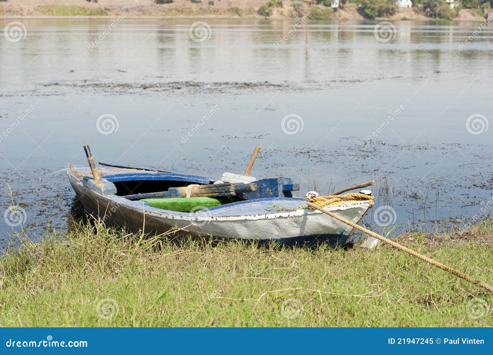 Old Rowing Boat Moored on a River Bank Stock Image - Image of ...