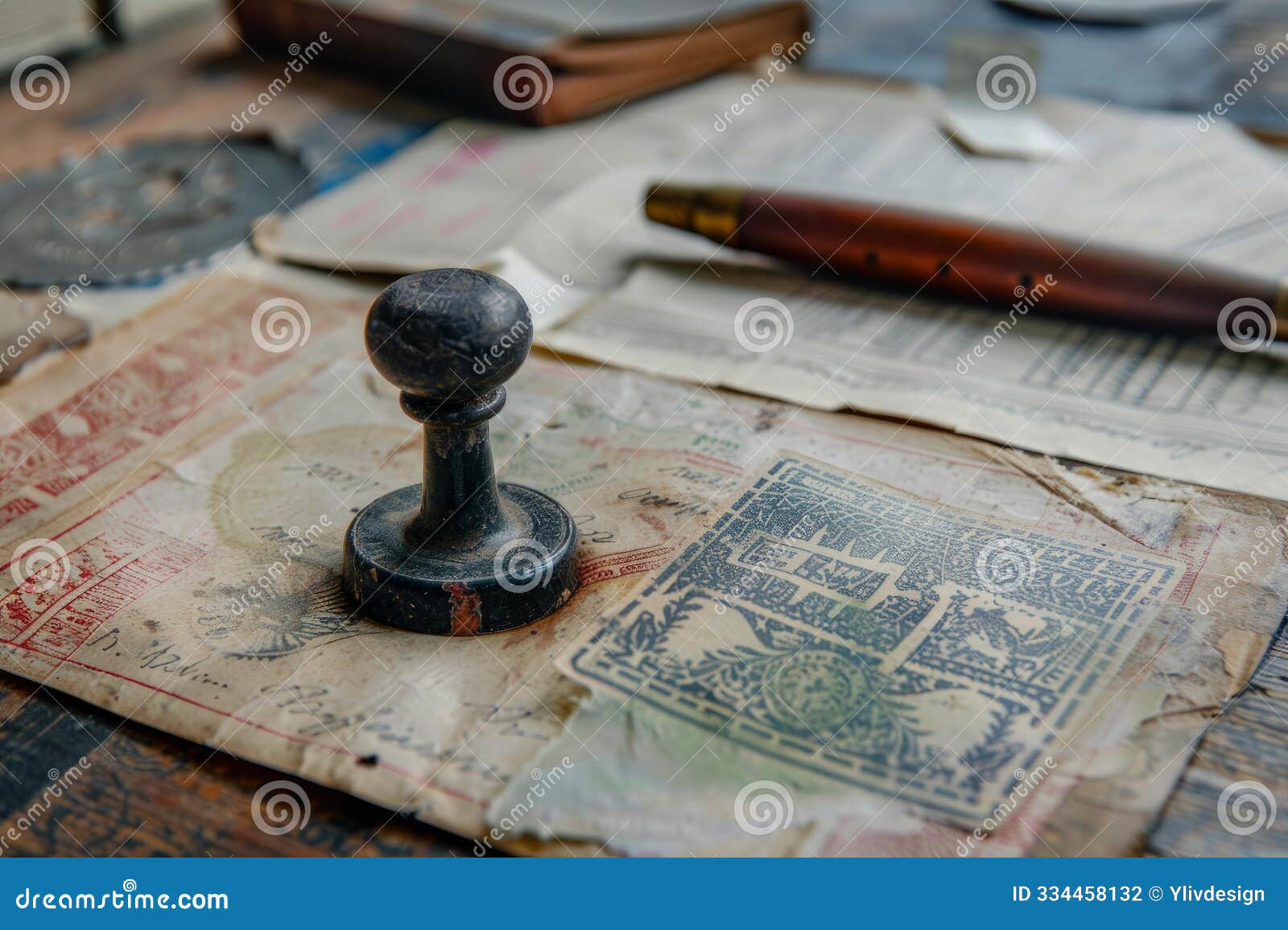 Old Rubber Stamp Resting on Top of Important Documents Stock Photo ...