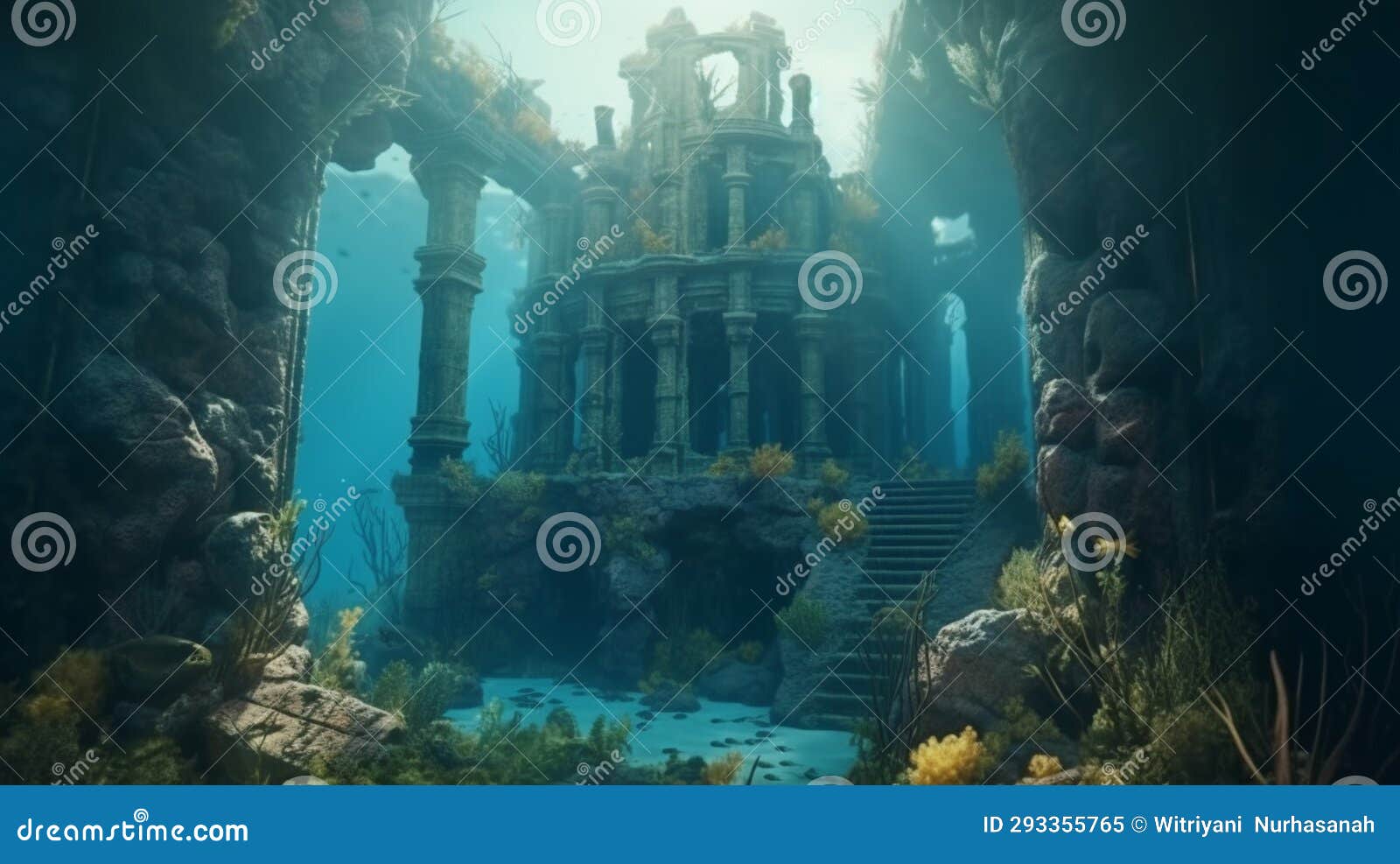 Old Ruin Castle Under the Sea. Atlantis Theme Concept Stock ...