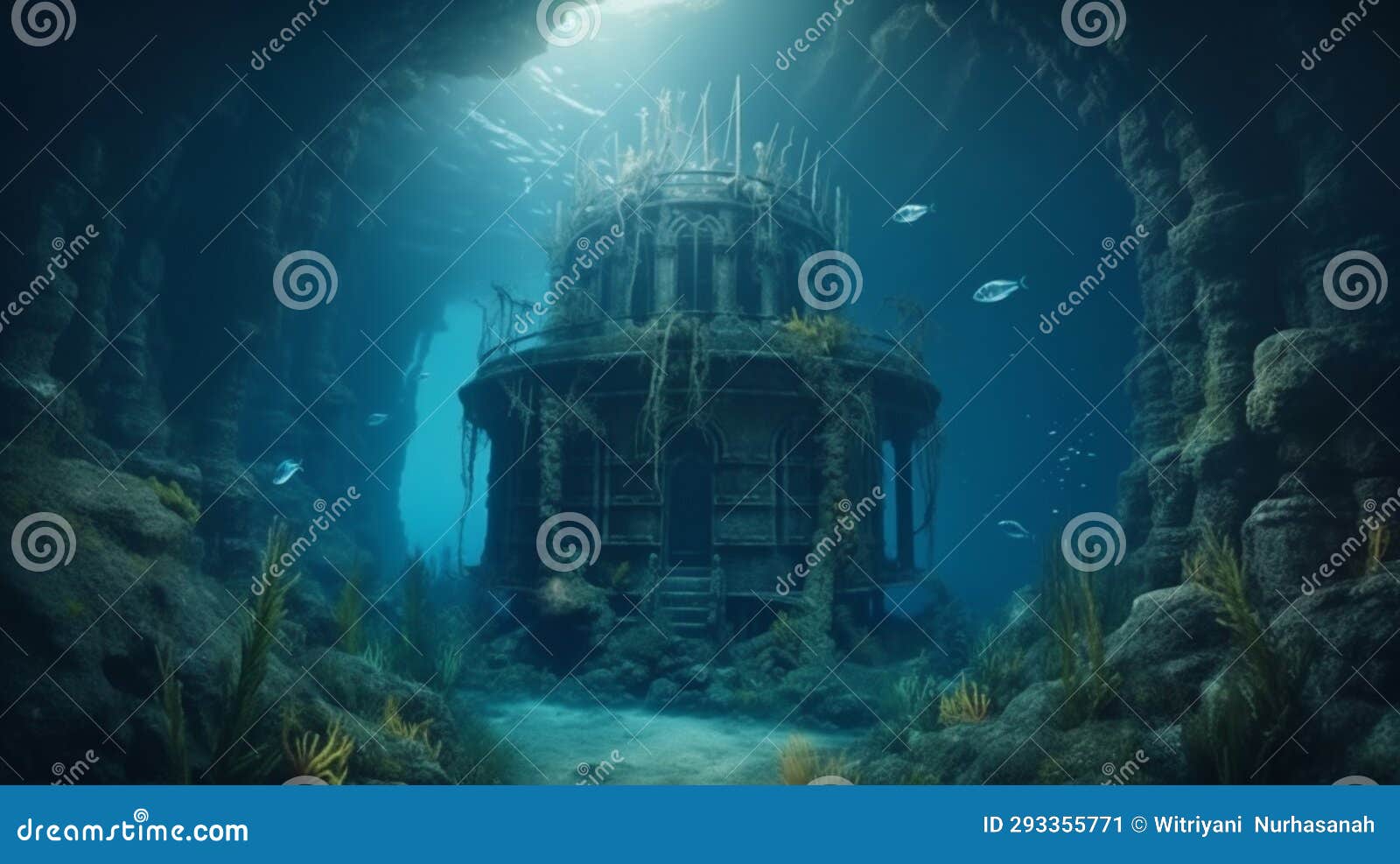 Old Ruin Castle Under the Sea. Atlantis Theme Concept Stock ...