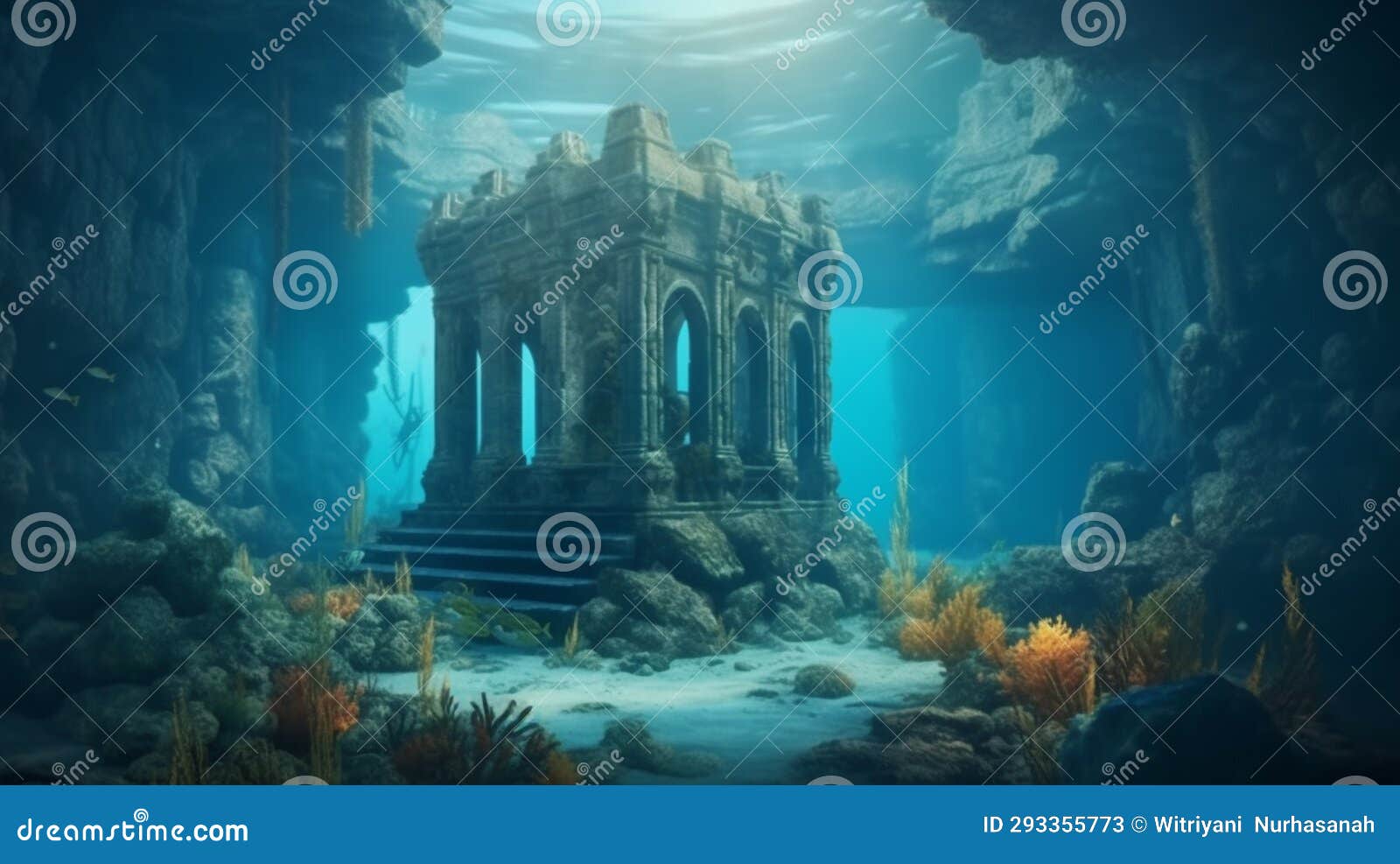 Old Ruin Castle Under the Sea. Atlantis Theme Concept Stock ...