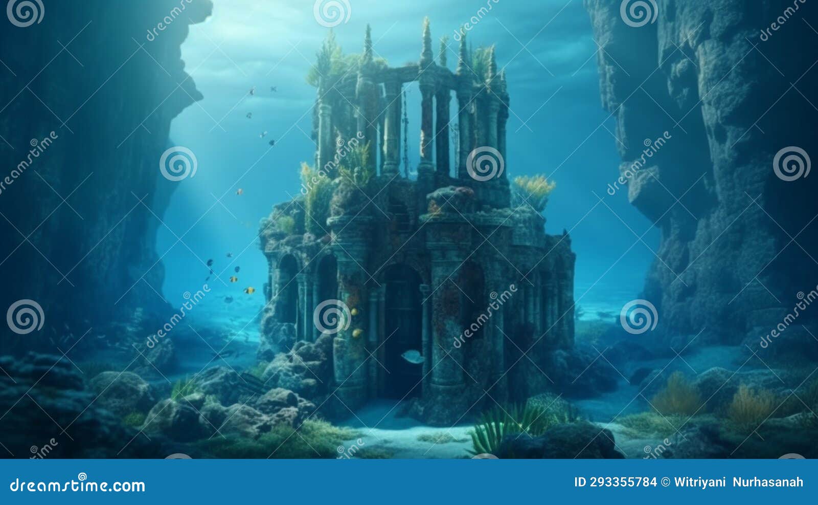 Old Ruin Castle Under the Sea. Atlantis Theme Concept Stock ...