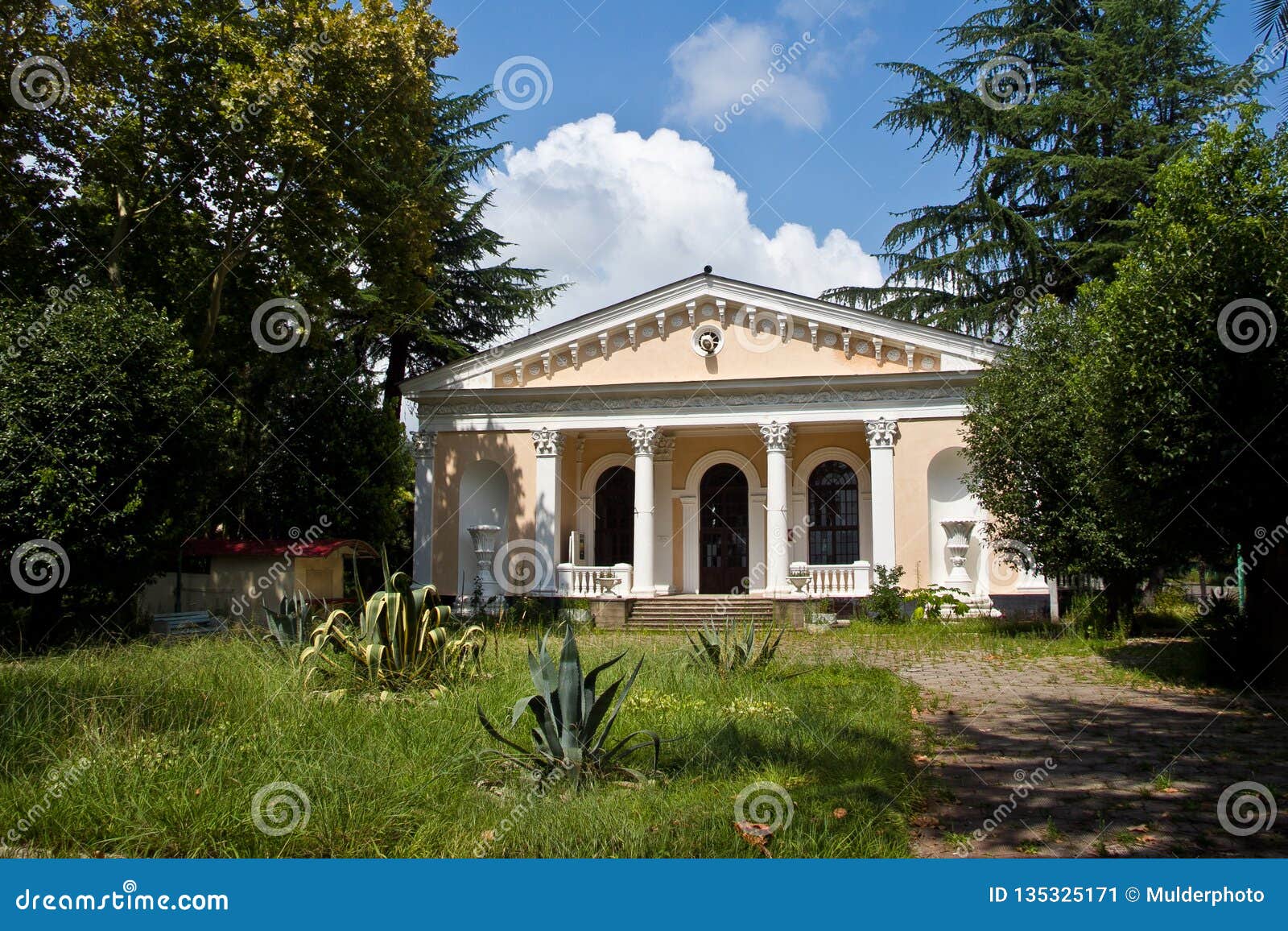 Old Abandoned Mansion in Overgrown Park Stock Image - Image of column ...