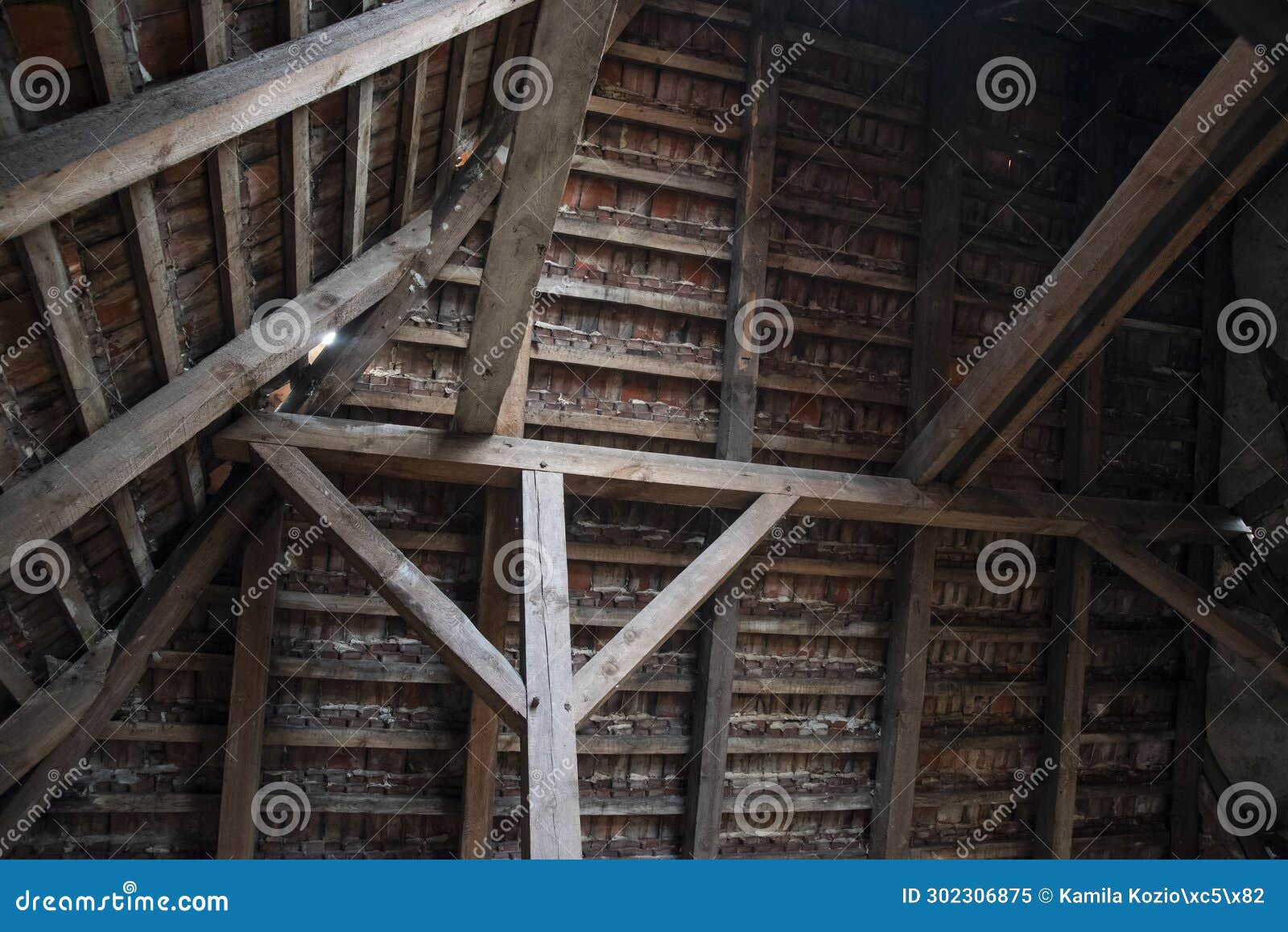 Old Ruined Attic with Attic and Visible Roof Tiles Stock Image - Image ...
