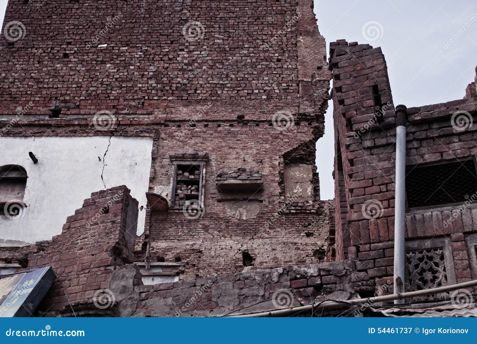 The Old Ruined Brick Apartment Building Closep Stock Image - Image of ...